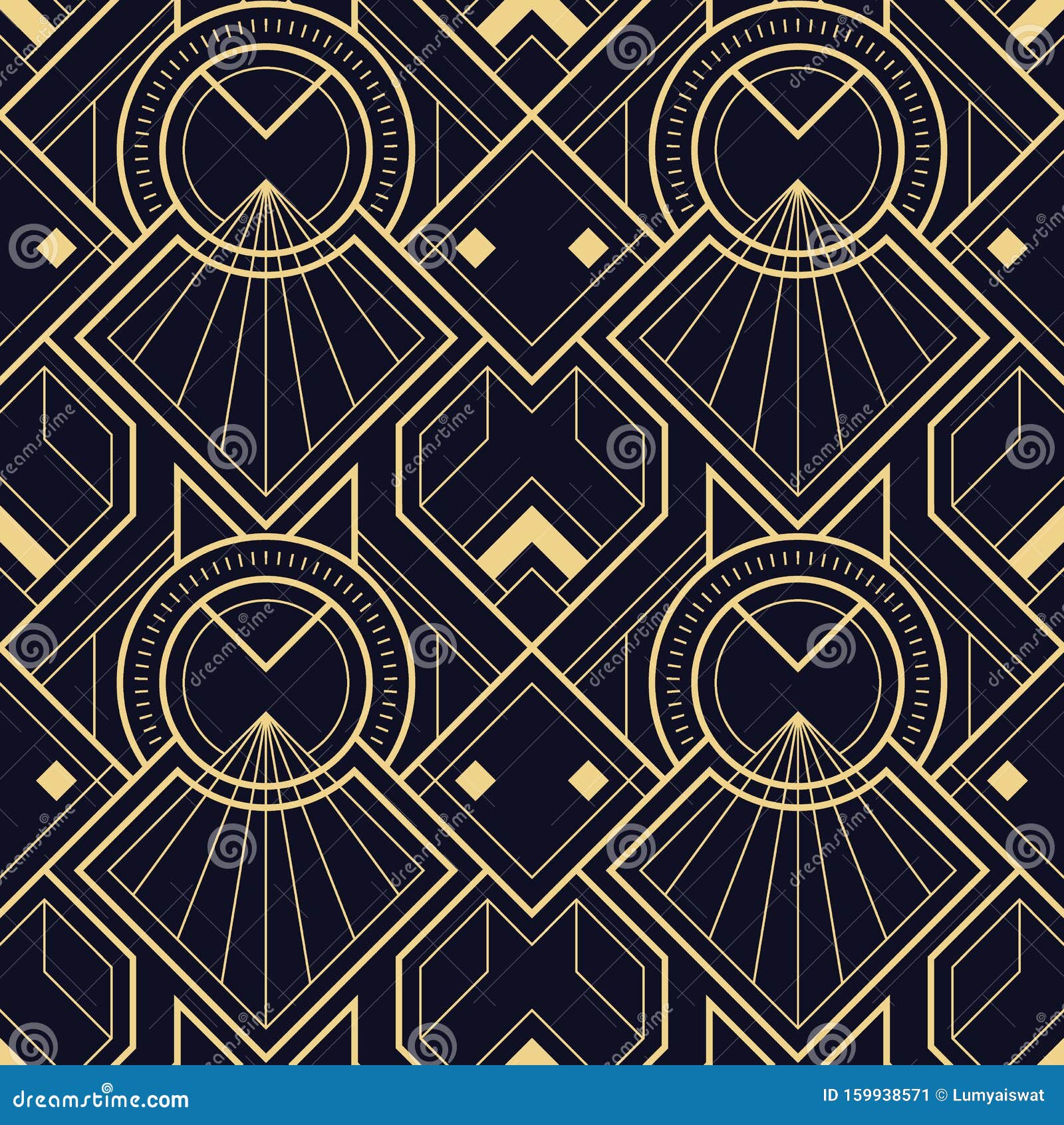 Abstract Art Deco Geometric Tiles Pattern on Blue Background Stock ...