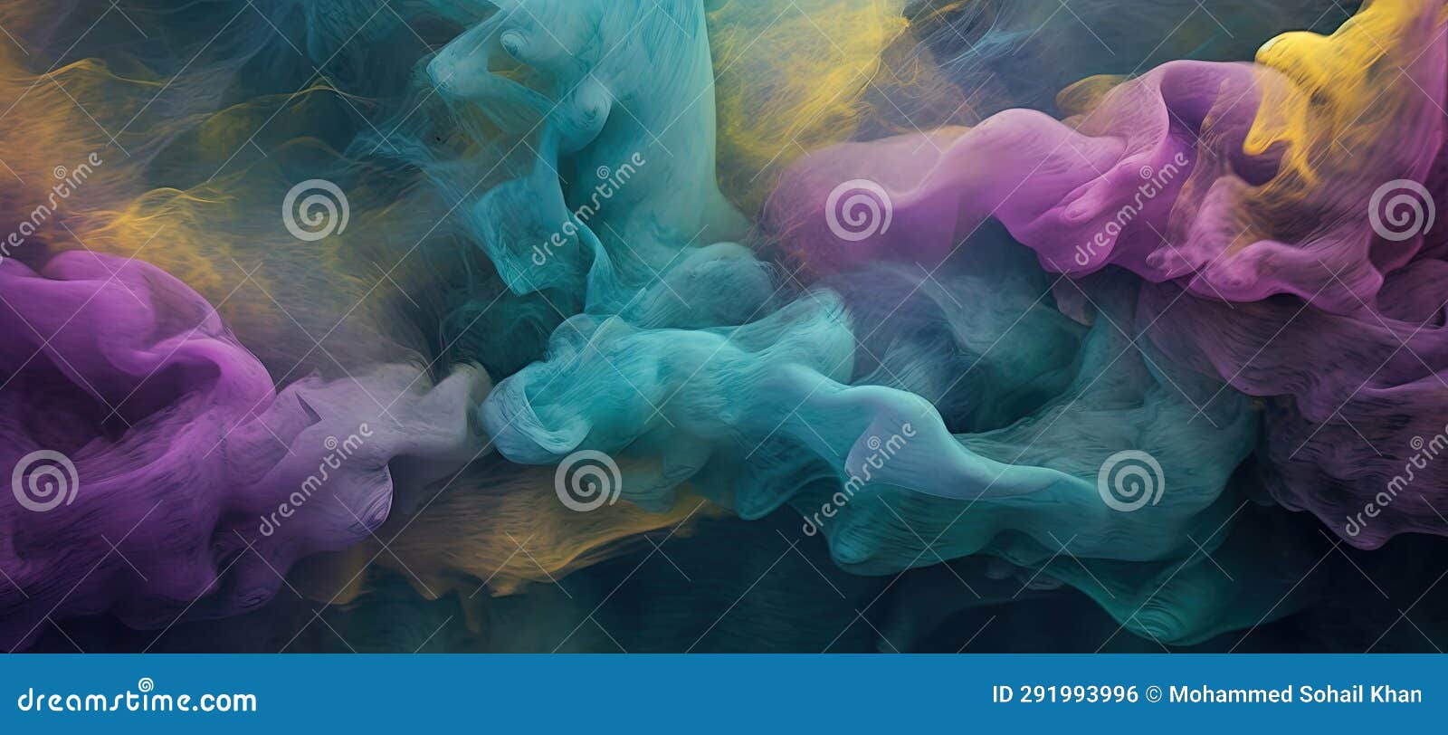 Abstract Art of Deep Cyan and Purple Dense Liquid Smoke on Backdrop ...