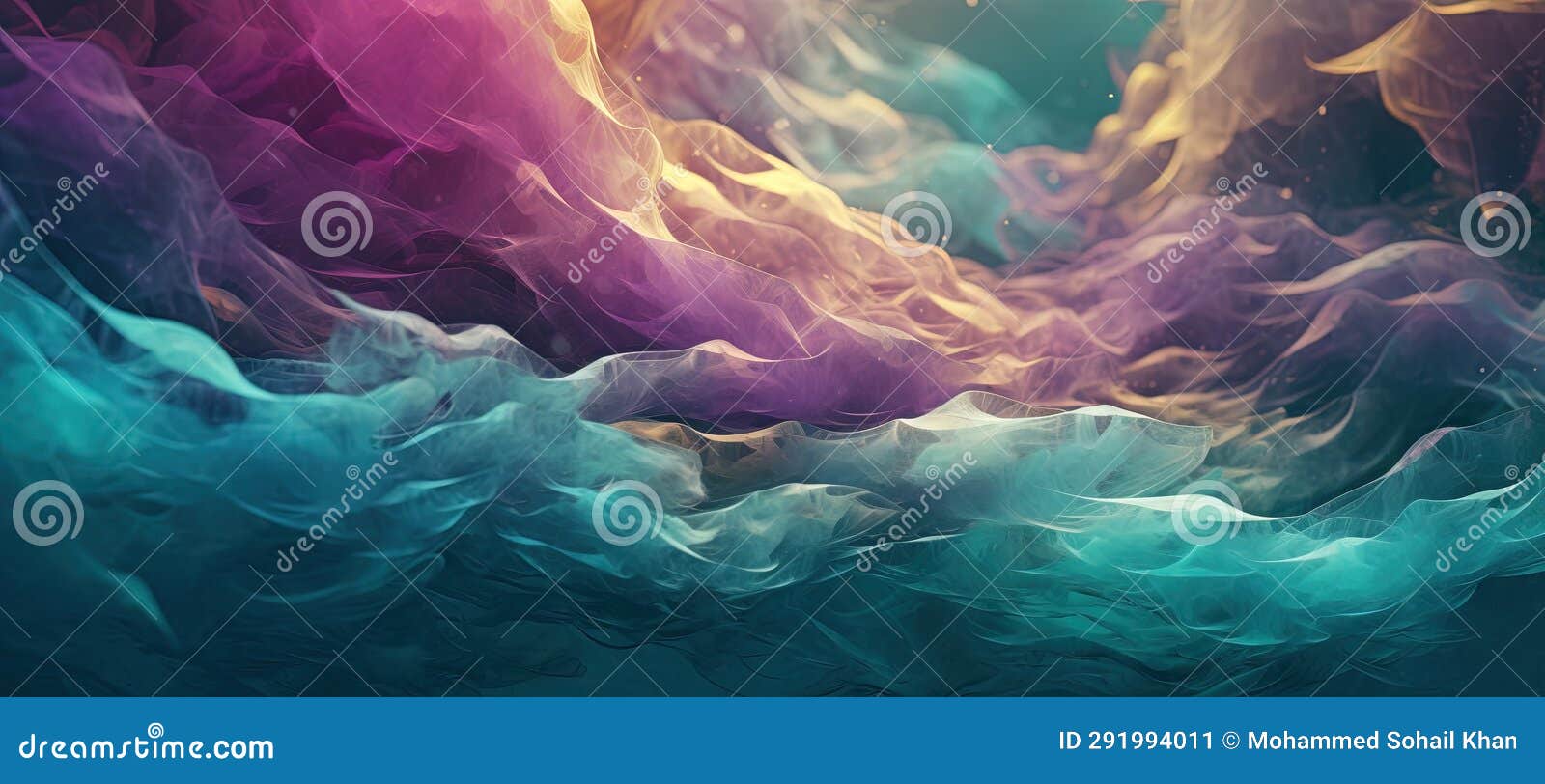 Abstract Art of Deep Cyan and Purple Dense Liquid Smoke on Backdrop ...