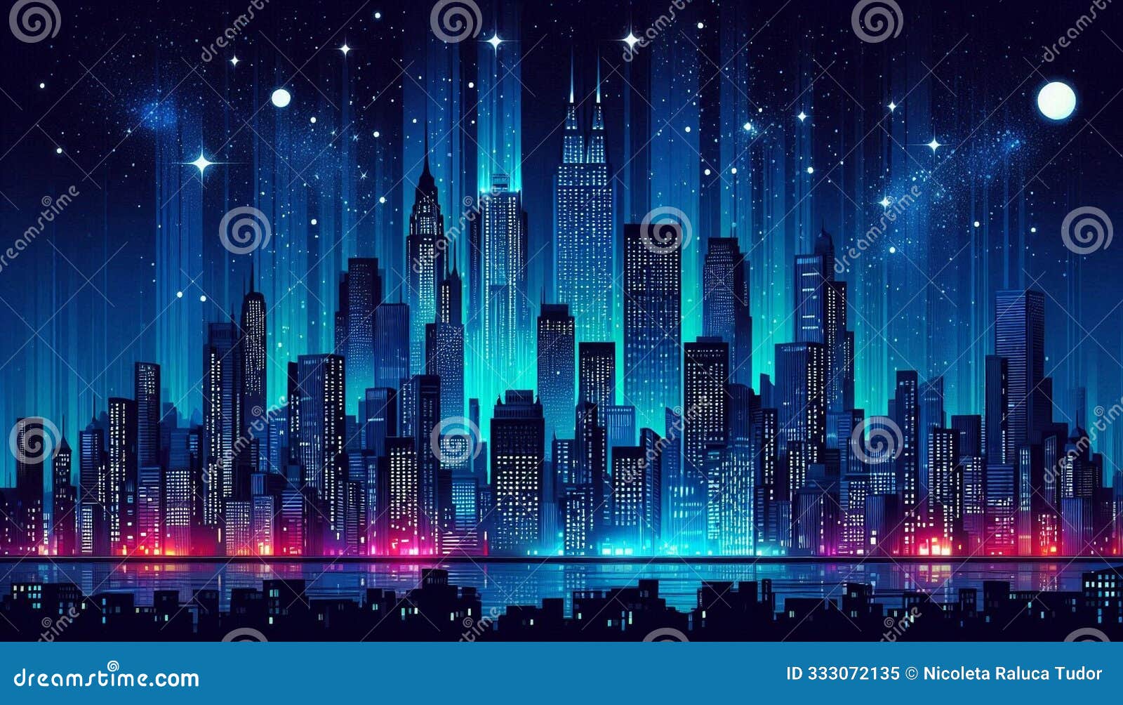 Abstract Art Composition with City Skyscrapers in the Evening Light ...