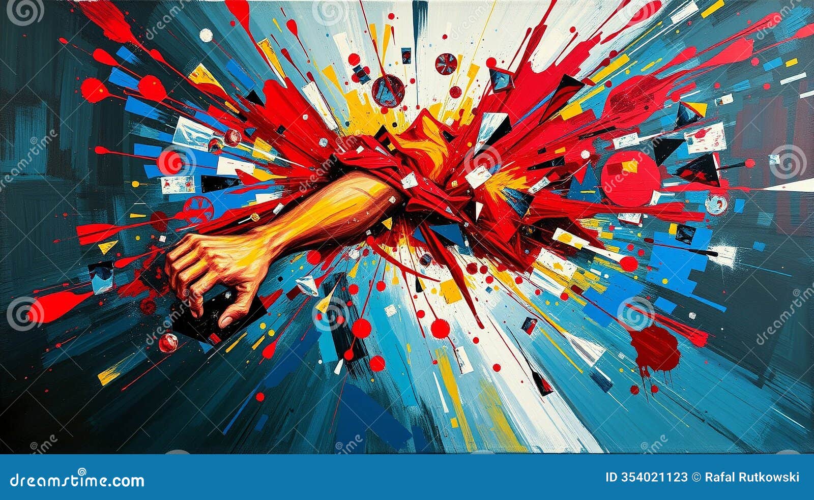 Abstract Art: Exploding Arm, Vibrant Colors, Dynamic Energy. a Powerful ...