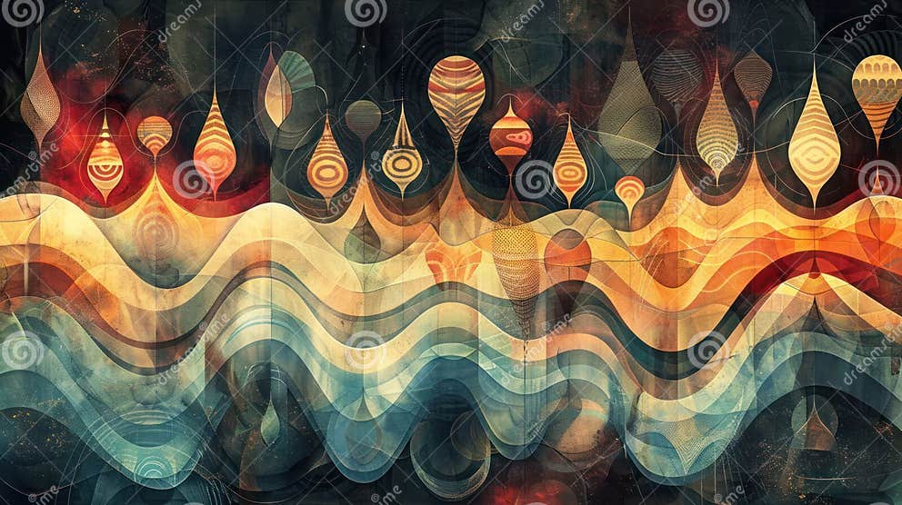 Abstract Art Featuring Colorful Shapes and Waves, Creating a Dynamic ...