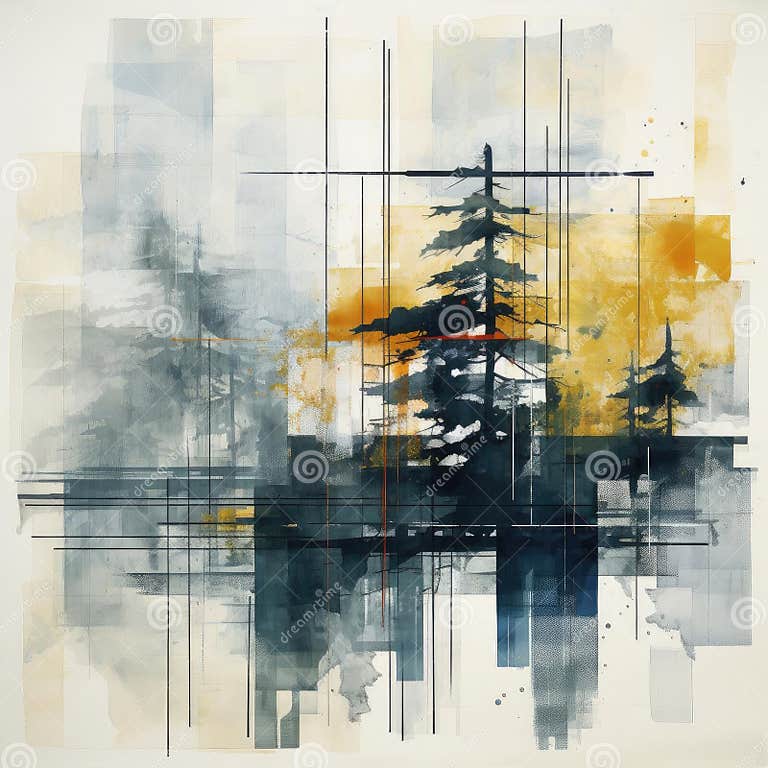 Abstract Art Featuring Paintings of Pine Trees with Translucent and ...