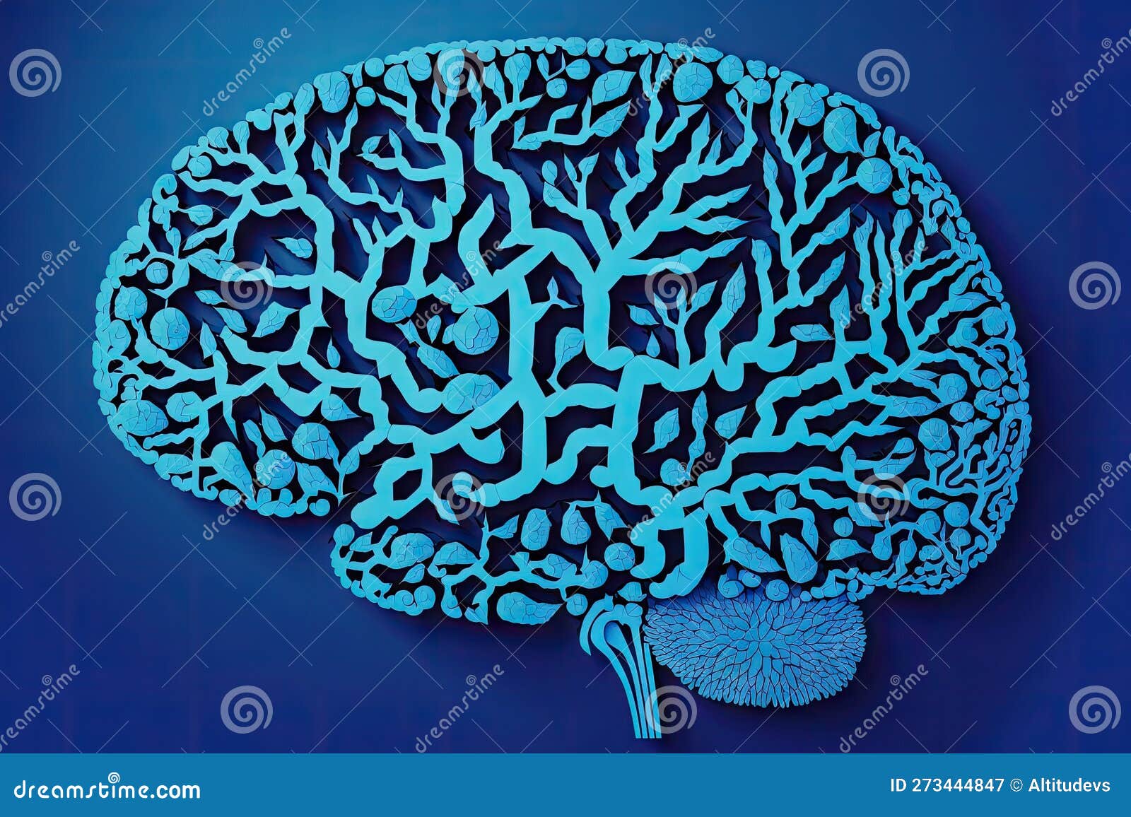 Abstract Art in Form of Human Brain on Blue Background Stock ...