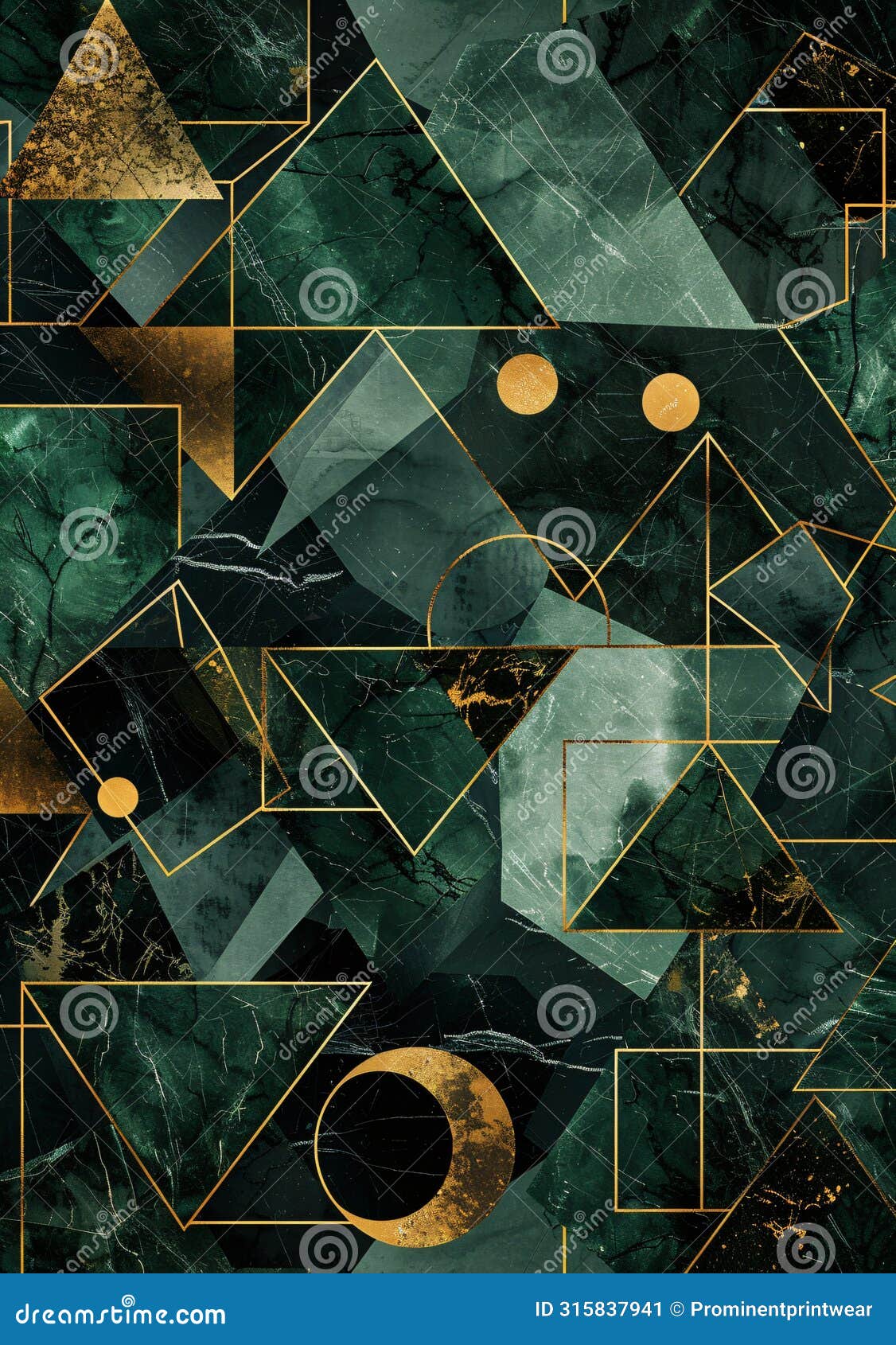 Abstract Art Geometric Pattern with Emerald Green and Gold, Featuring ...