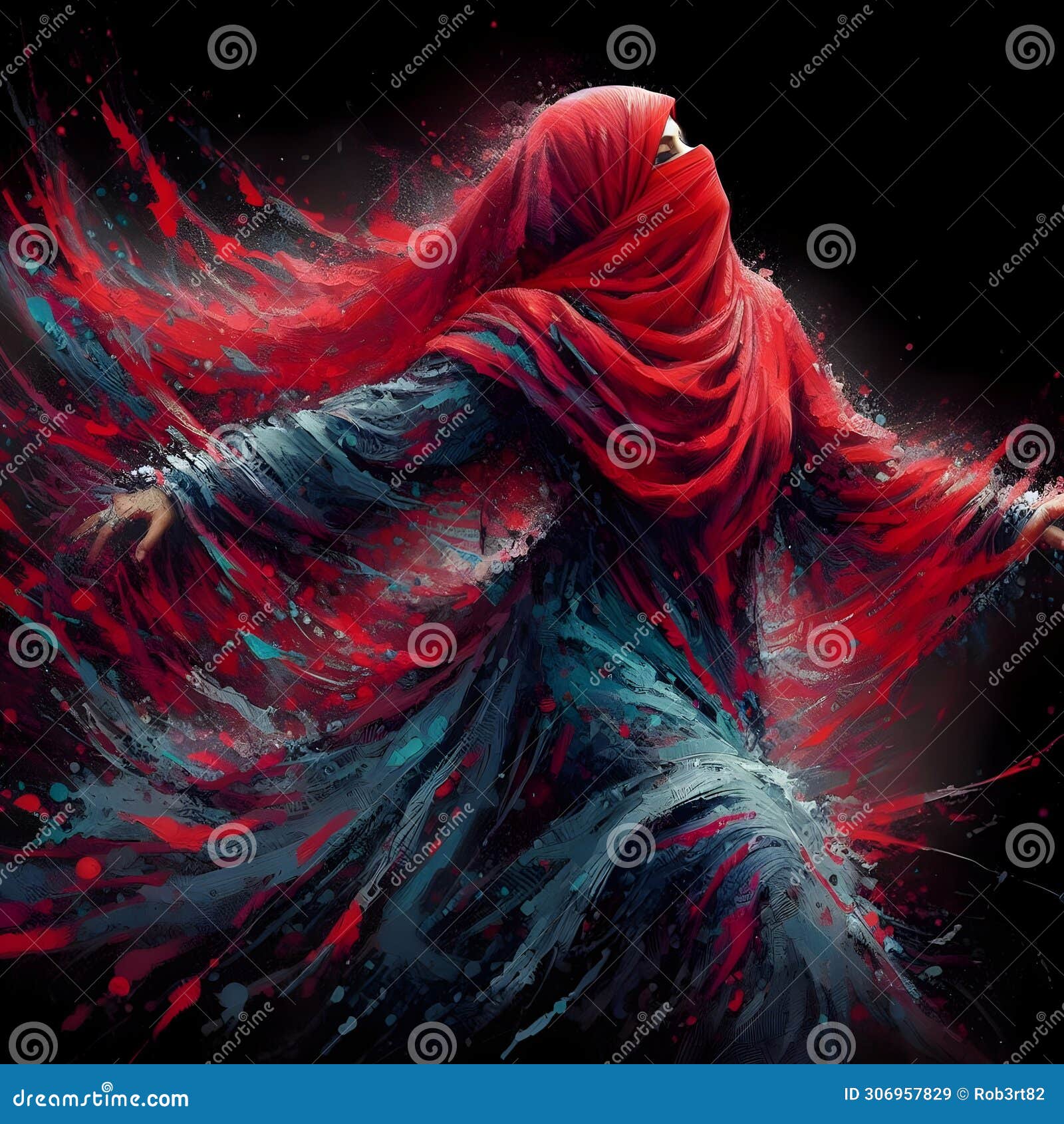 Abstract Art with a Girl Dancing and Wearing a Red Burka Stock ...