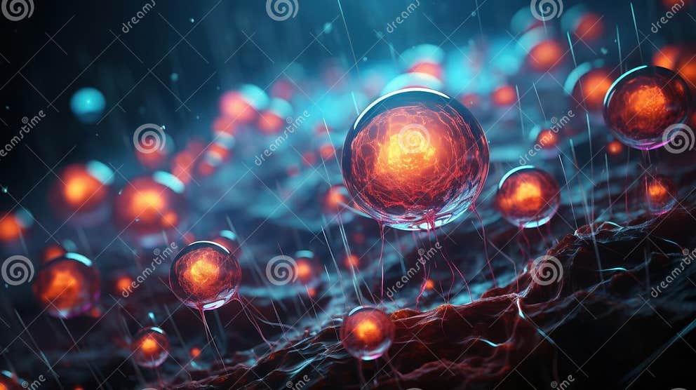 Abstract Art, Glowing Orbs and a Textured Surface Stock Illustration ...