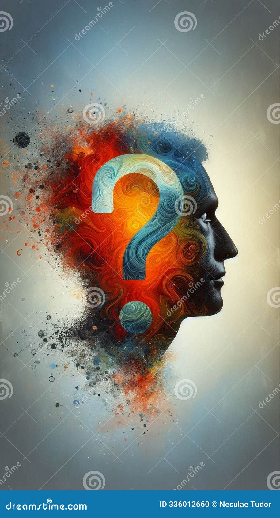 Abstract Art with Human Silhouette and Question Marks that Creates a ...