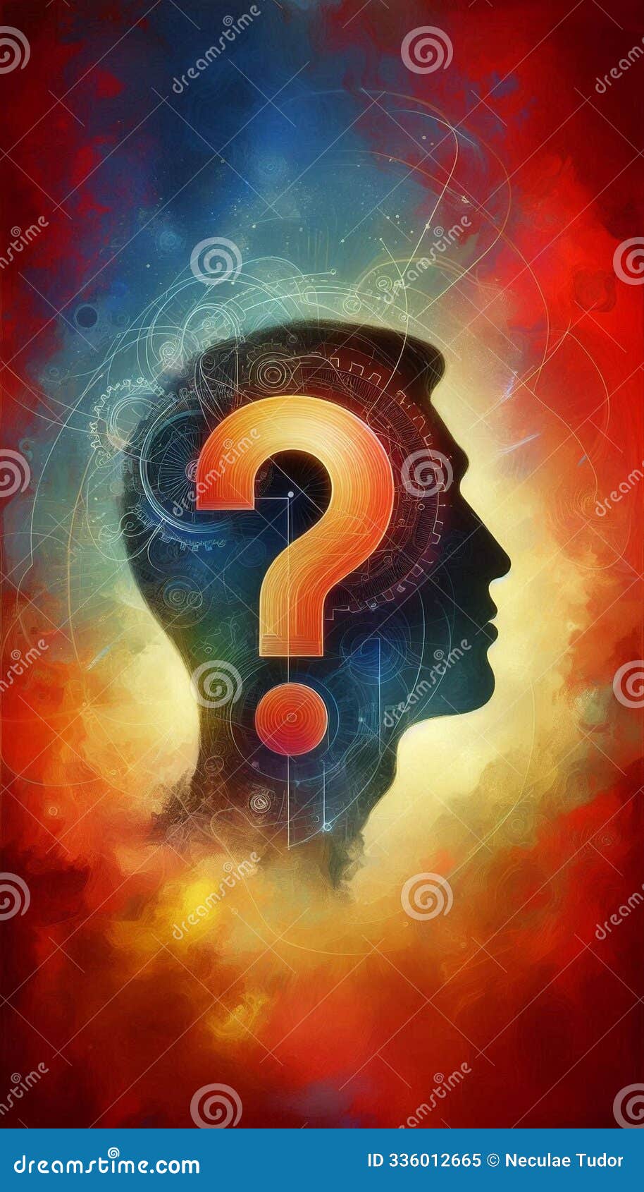 Abstract Art with Human Silhouette and Question Marks that Creates a ...