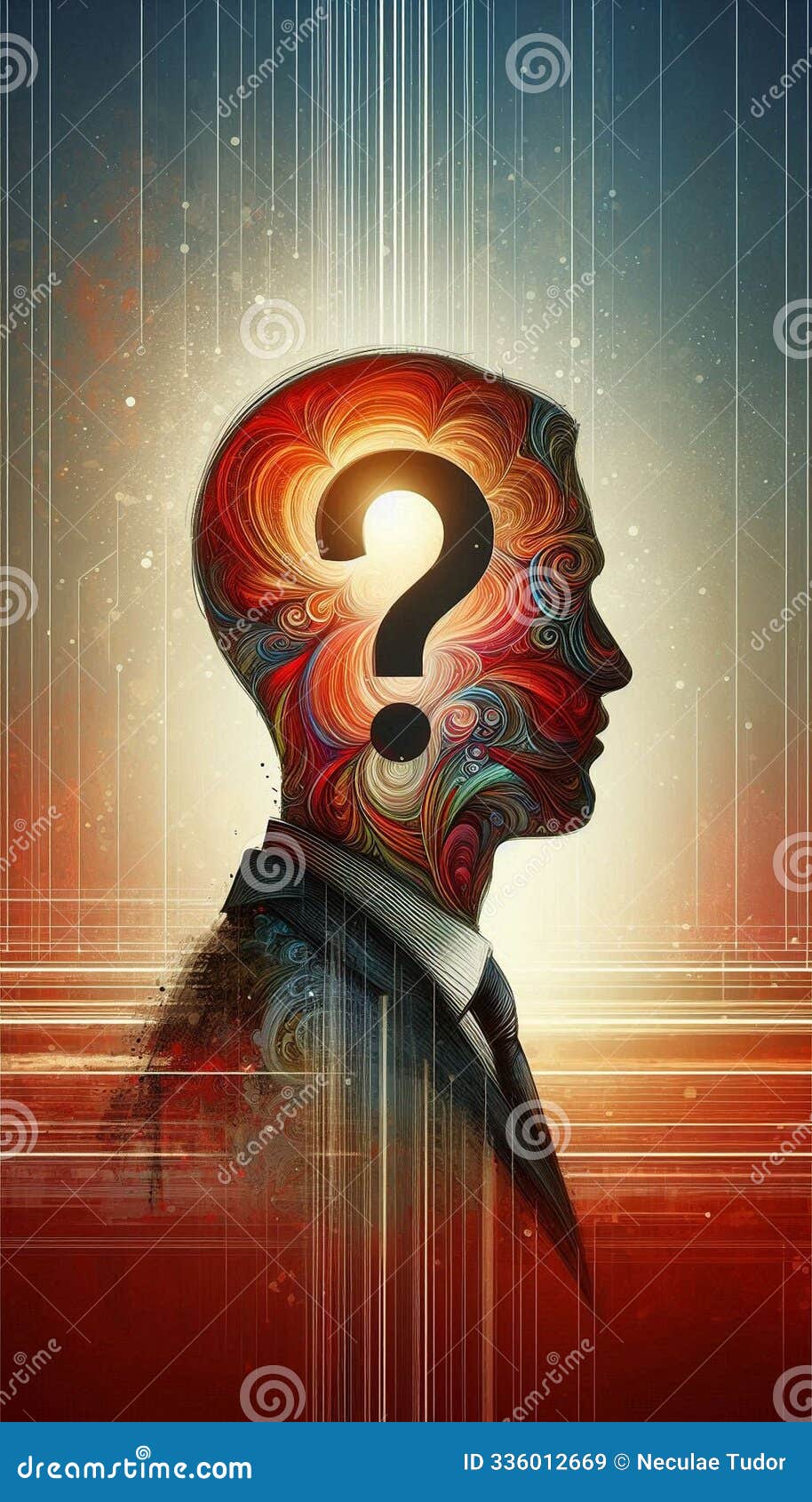 Abstract Art with Human Silhouette and Question Marks that Creates a ...