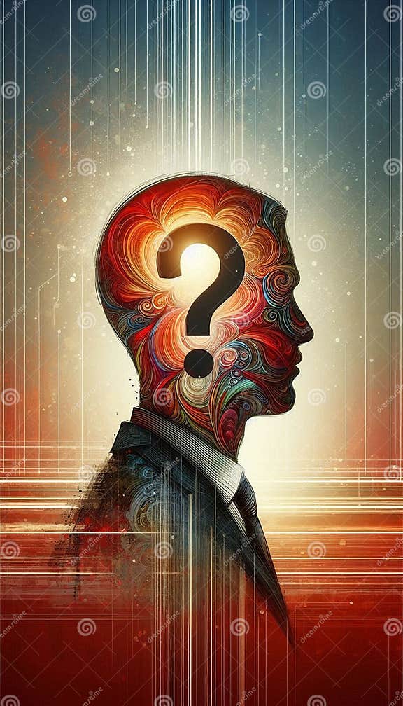 Abstract Art with Human Silhouette and Question Marks that Creates a ...