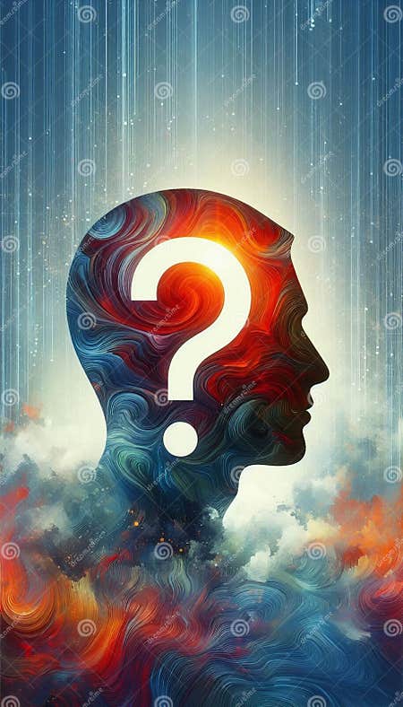 Abstract Art with Human Silhouette and Question Marks that Creates a ...