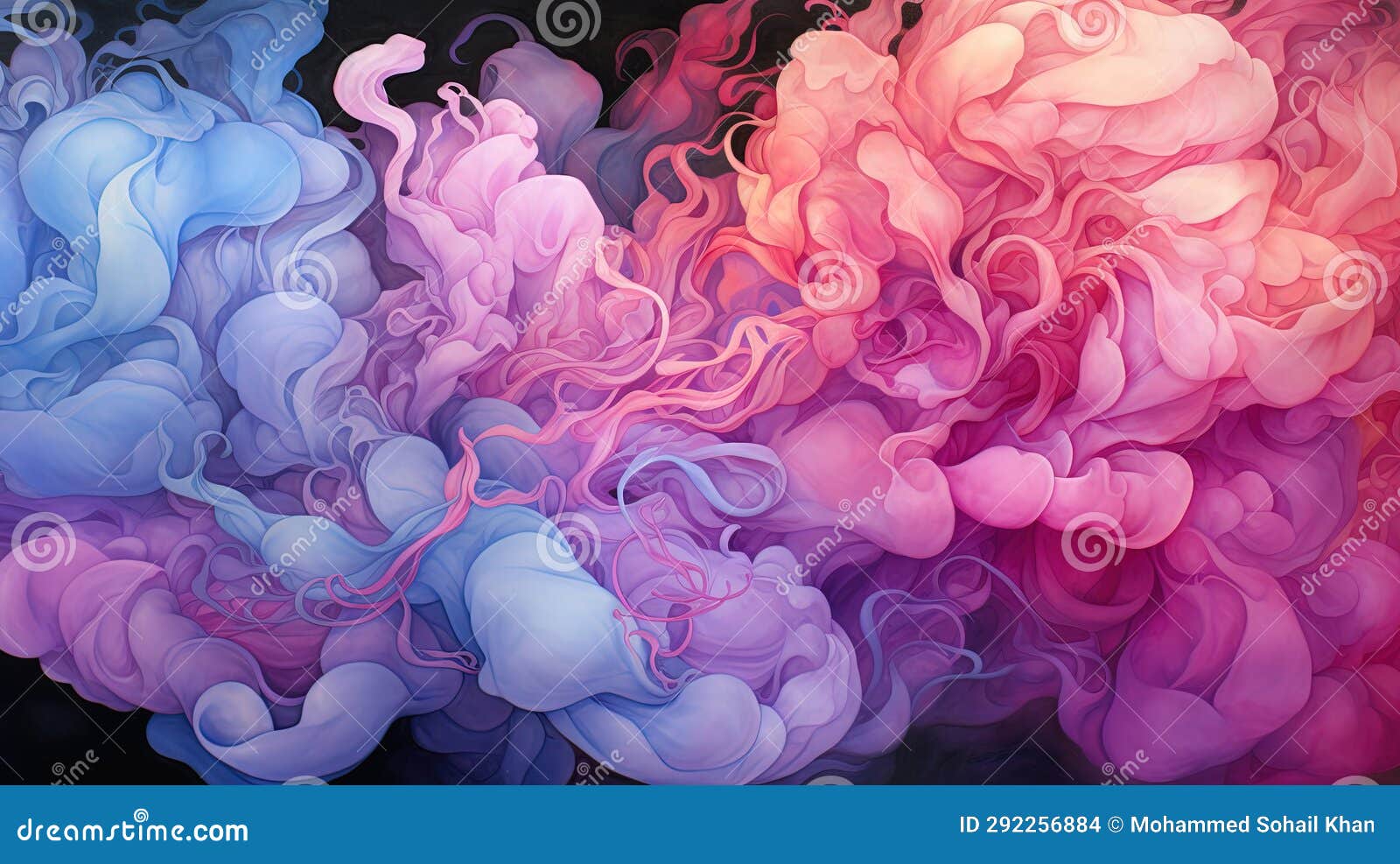 Abstract Art of Light Purple and Cyan Dense Liquid Smoke on Backdrop ...