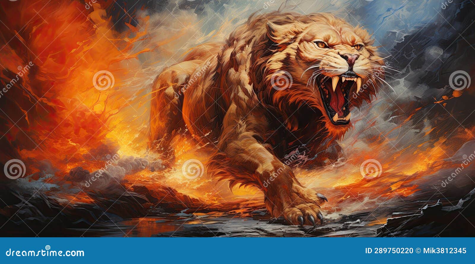 Abstract Art with Lion Roaring on Fire. Stock Illustration ...
