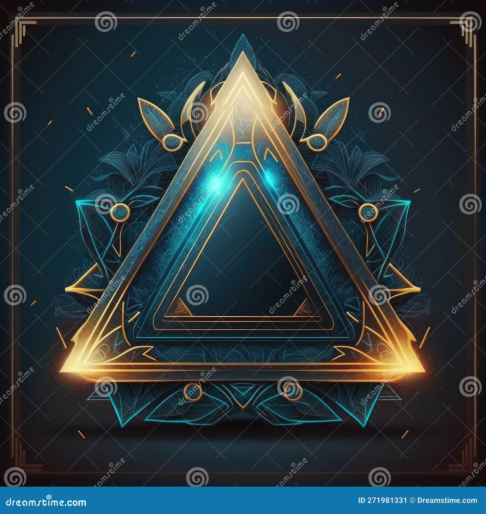 Abstract Art of Multi Layer Glowing Golden and Blue Triangle Frame ...