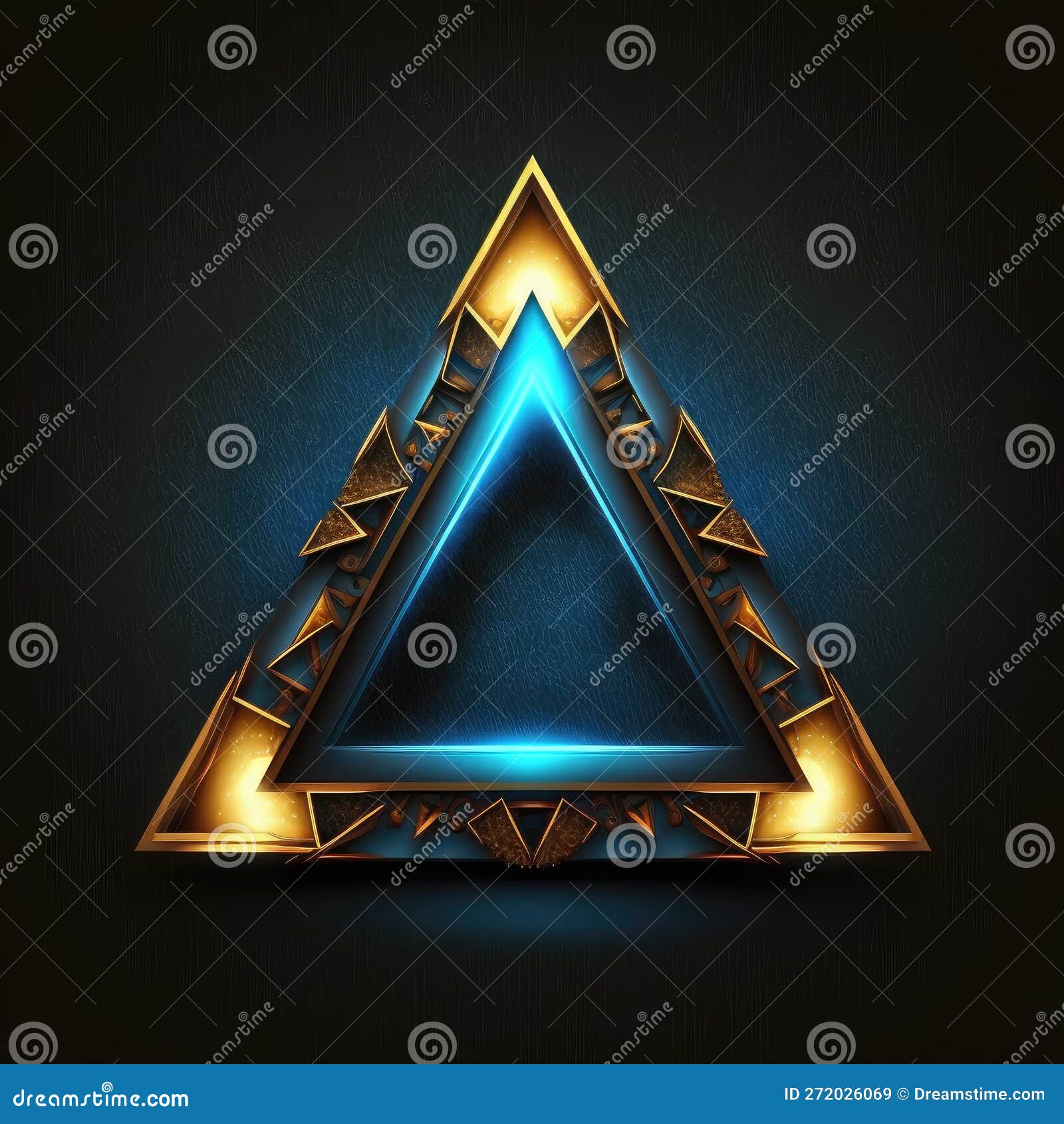 Abstract Art of Multi Layer Glowing Golden and Blue Triangle Frame ...
