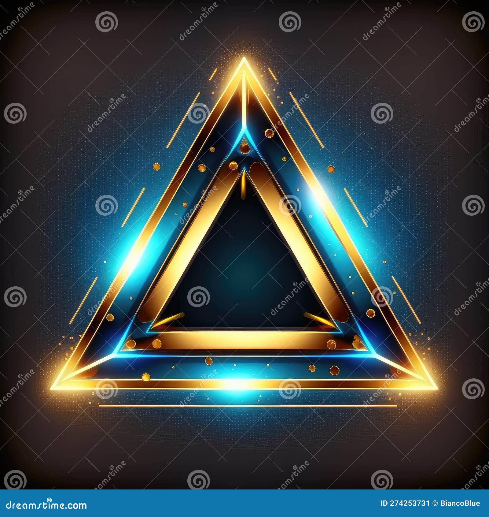 Abstract Art of Multi Layer Glowing Golden and Blue Triangle Frame ...