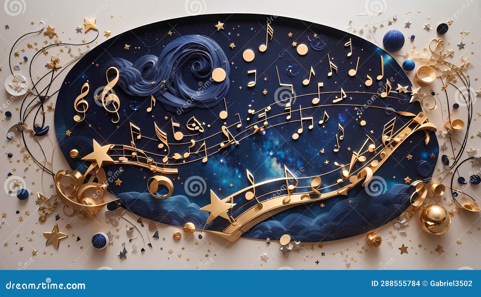 Abstract Art with Musical Notes and Night Sky Elements Stock ...