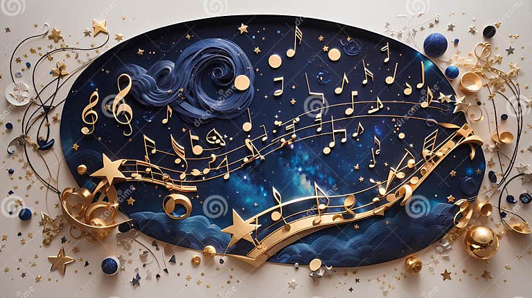 Abstract Art with Musical Notes and Night Sky Elements Stock ...