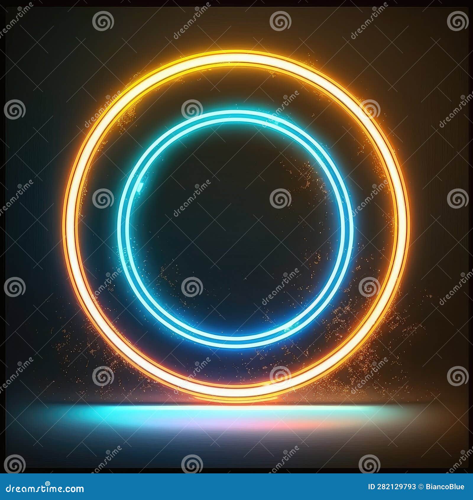 Abstract Art in Neon Spotlight Circle Frame Isolated Black Background ...