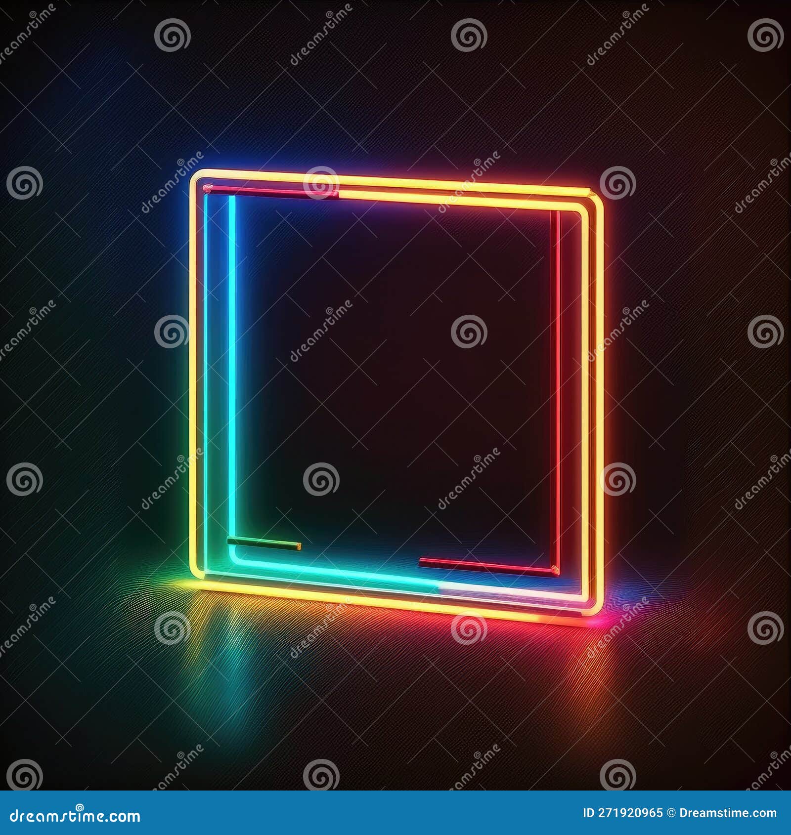 Abstract Art in Neon Spotlight in Square Frame Isolated on Black ...