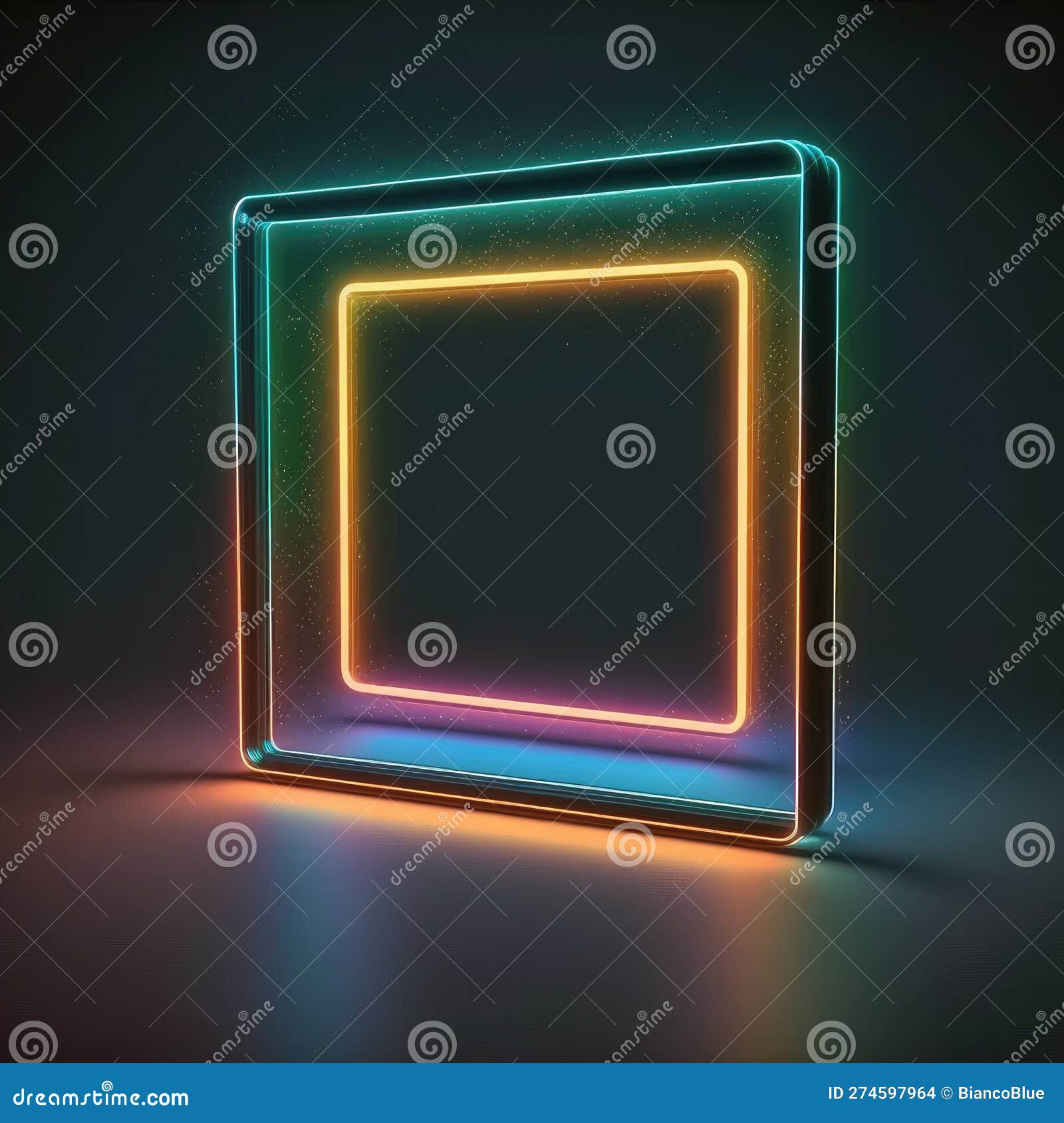 Abstract Art in Neon Spotlight in Square Frame Isolated on Black ...