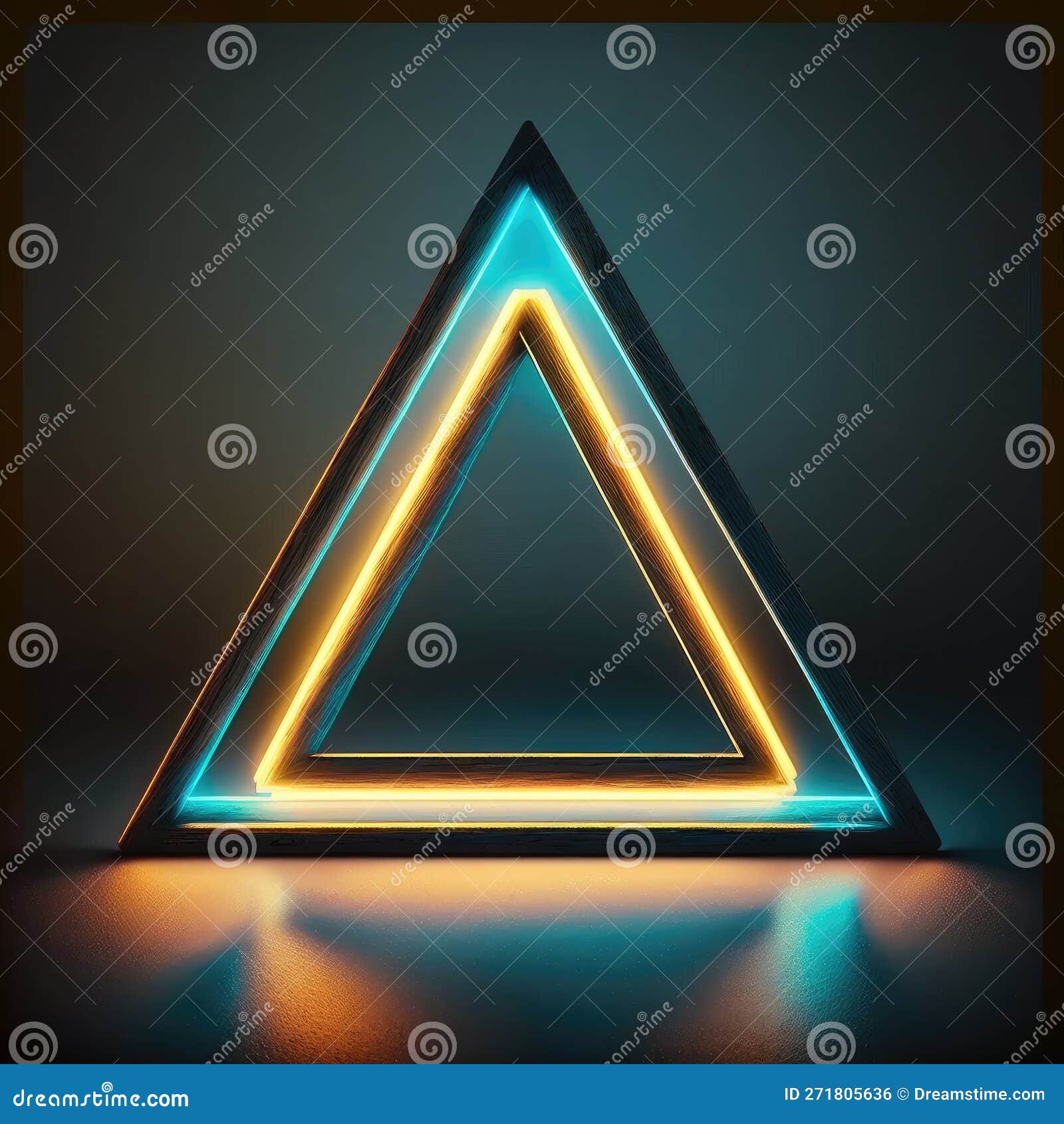 Abstract Art in Neon Spotlight in Triangle Frame Isolated on Black ...