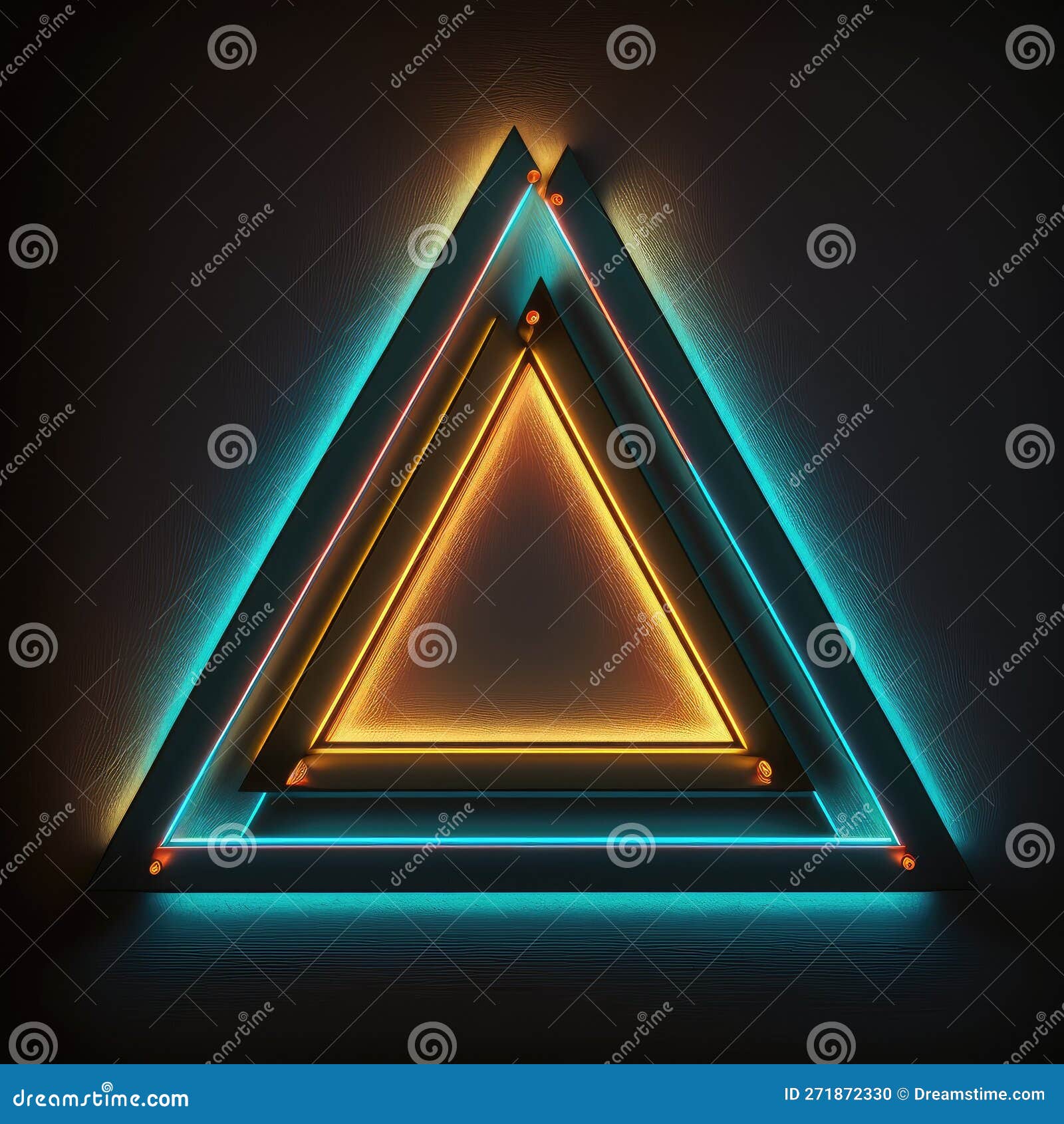 Abstract Art in Neon Spotlight in Triangle Frame Isolated on Black ...