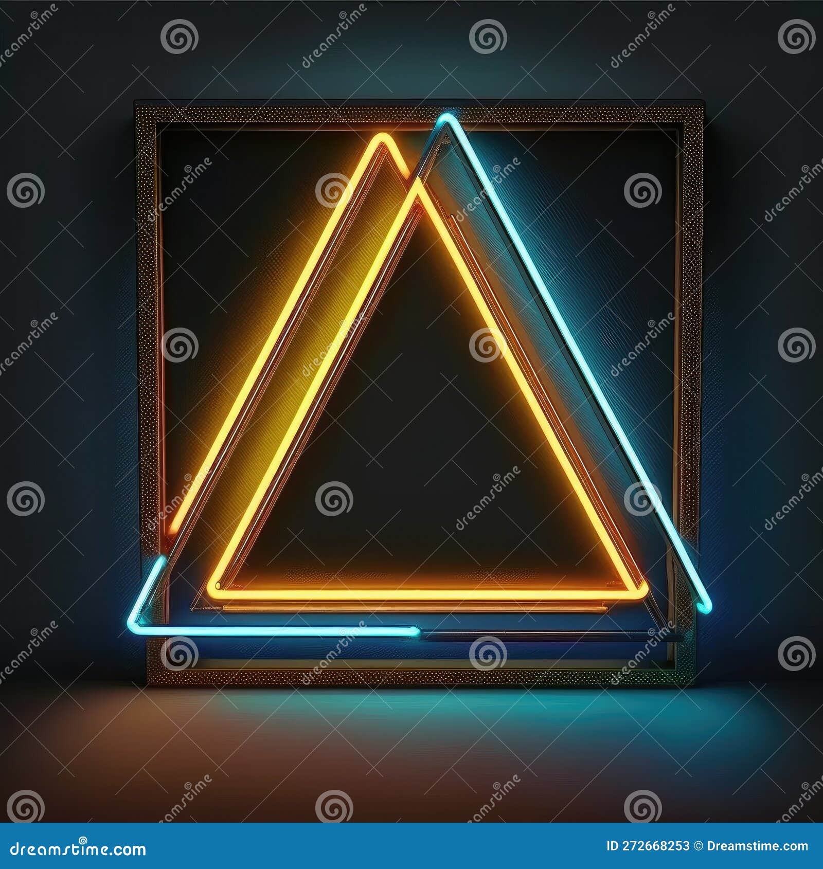 Abstract Art in Neon Spotlight in Triangle Frame Isolated on Black ...