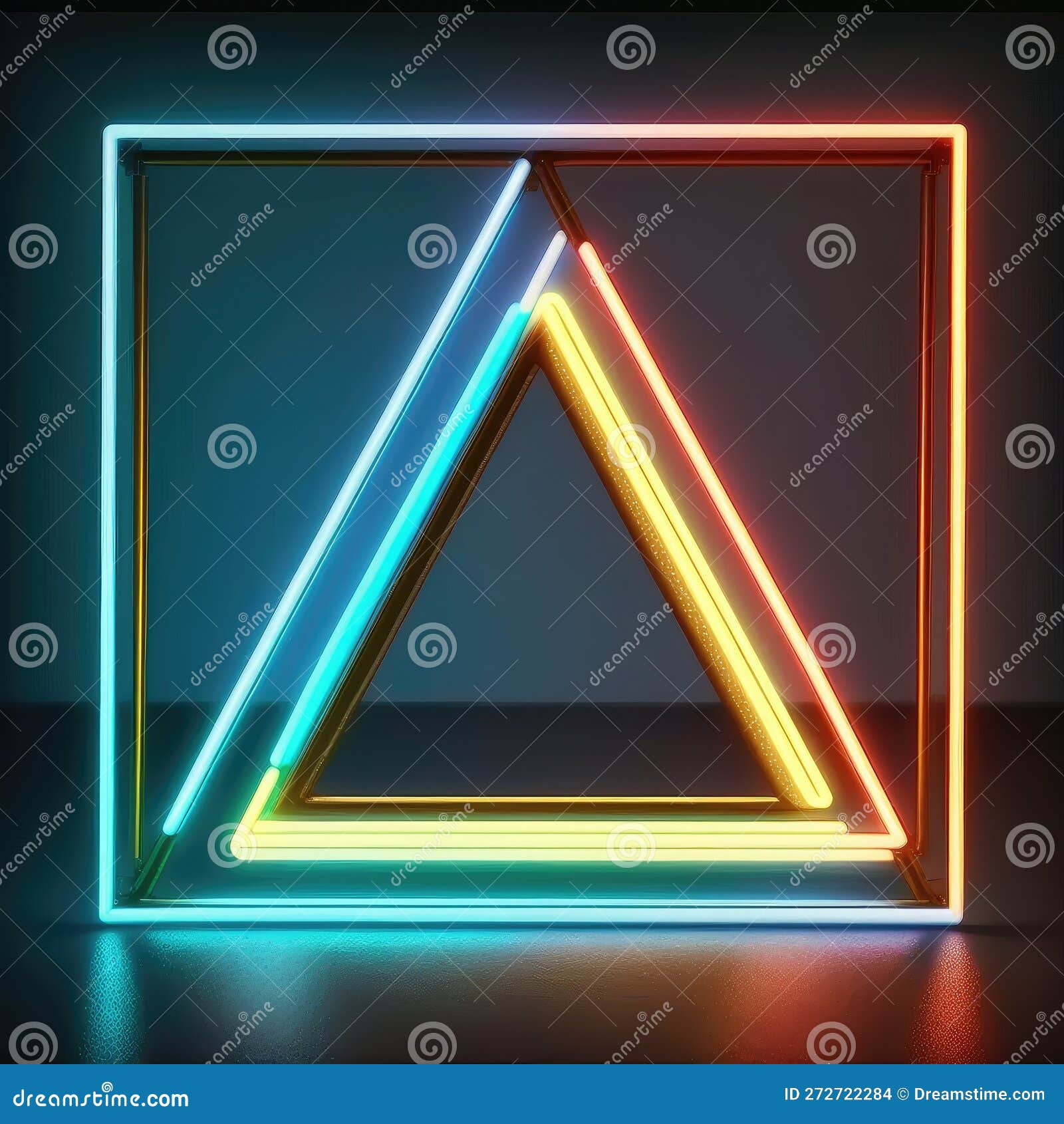 Abstract Art in Neon Spotlight in Triangle Frame Isolated on Black ...