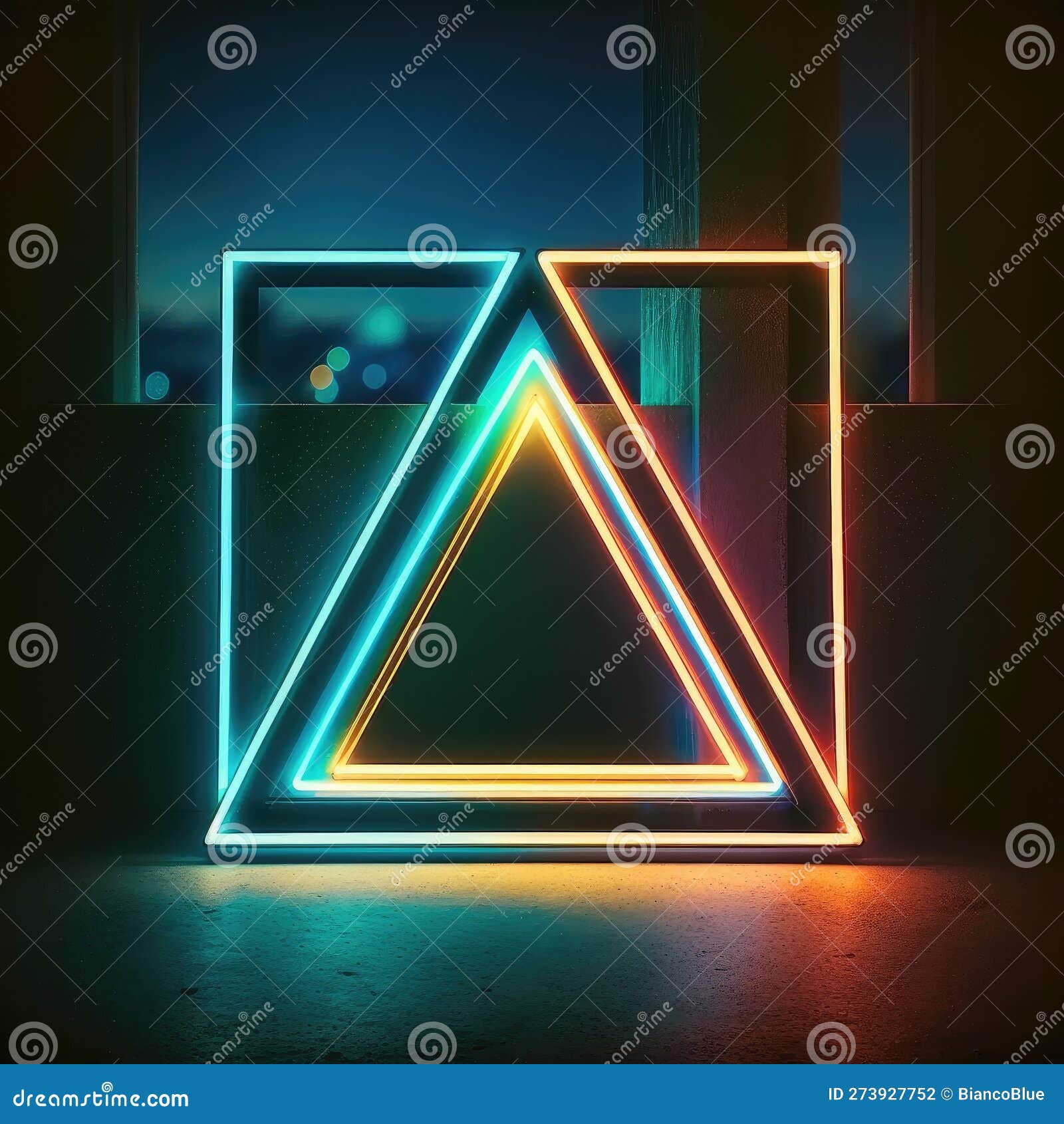 Abstract Art in Neon Spotlight in Triangle Frame Isolated on Black ...