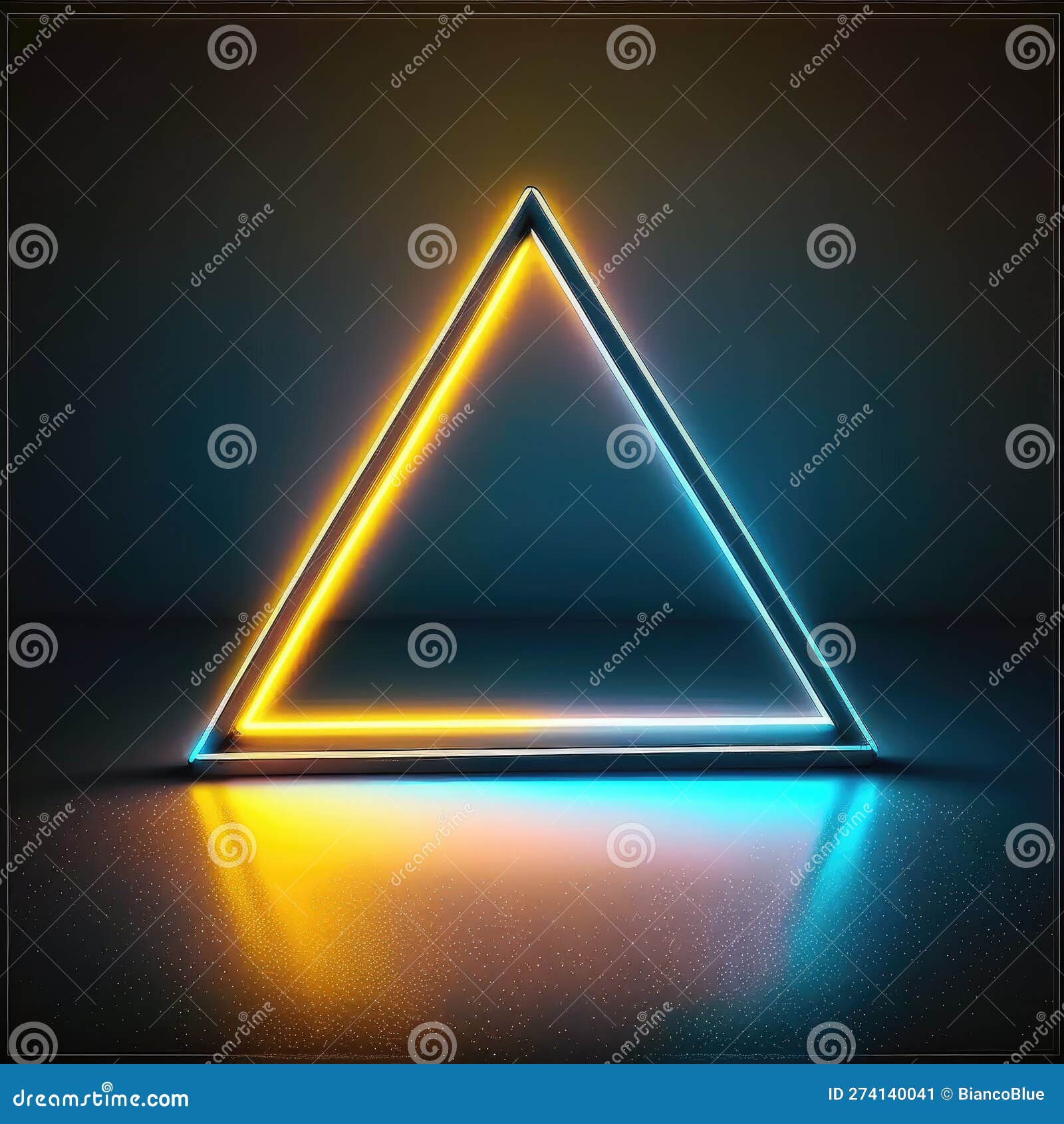 Abstract Art in Neon Spotlight in Triangle Frame Isolated on Black ...
