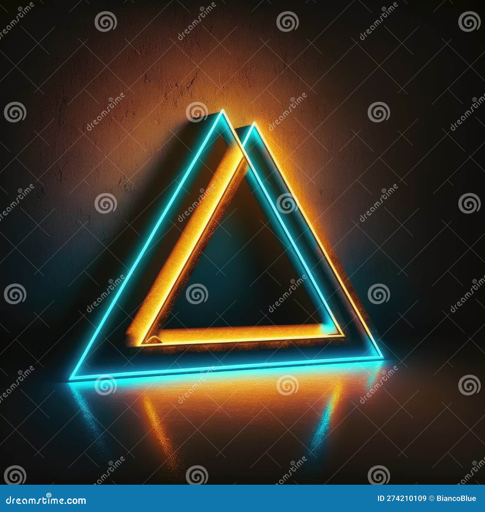 Abstract Art in Neon Spotlight in Triangle Frame Isolated on Black ...