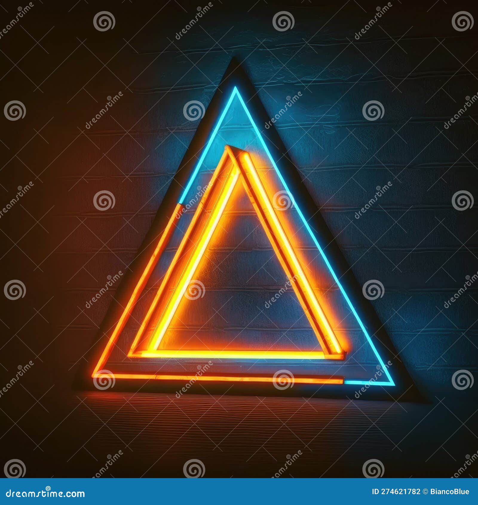 Abstract Art in Neon Spotlight in Triangle Frame Isolated on Black ...