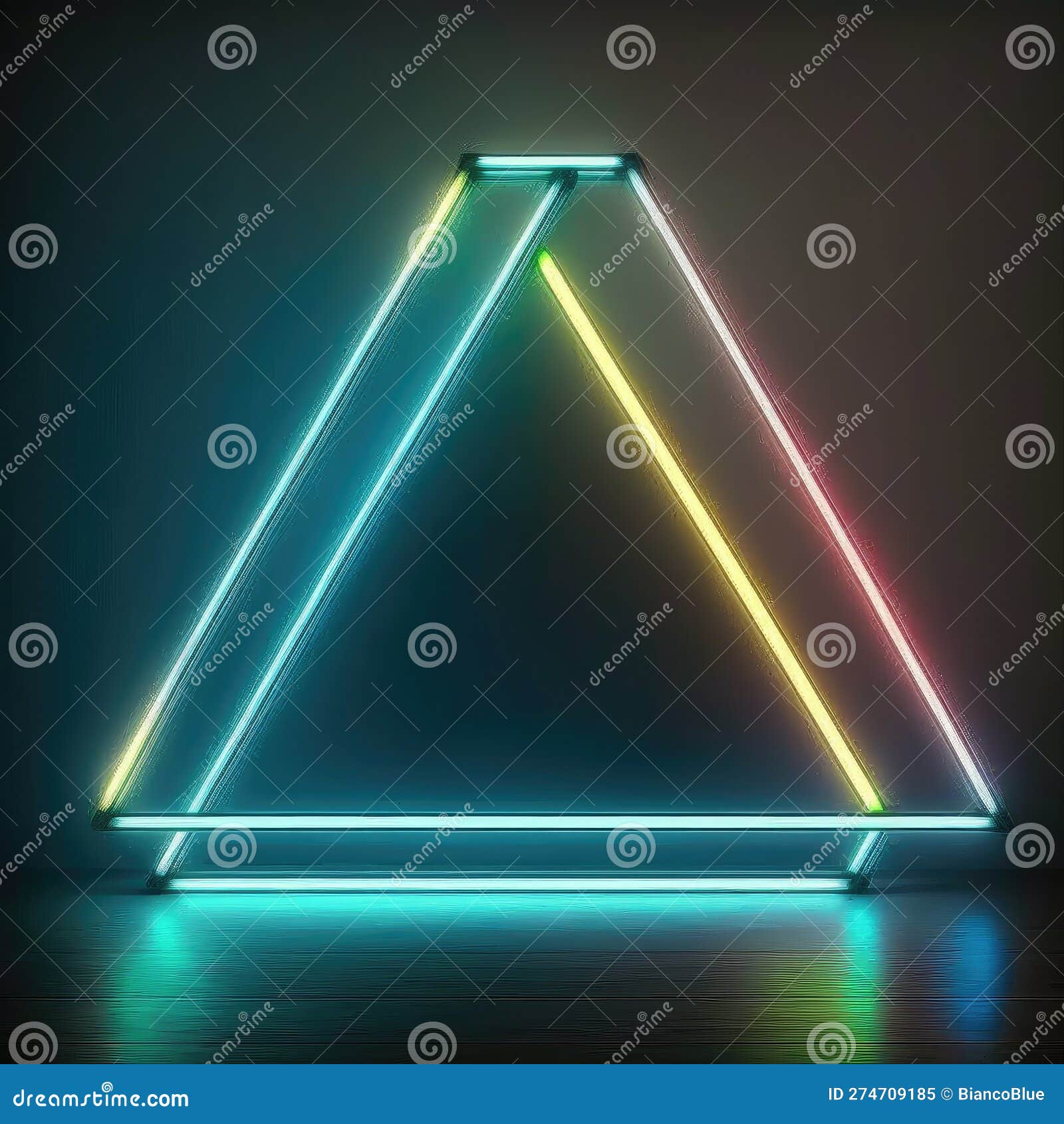 Abstract Art in Neon Spotlight in Triangle Frame Isolated on Black ...