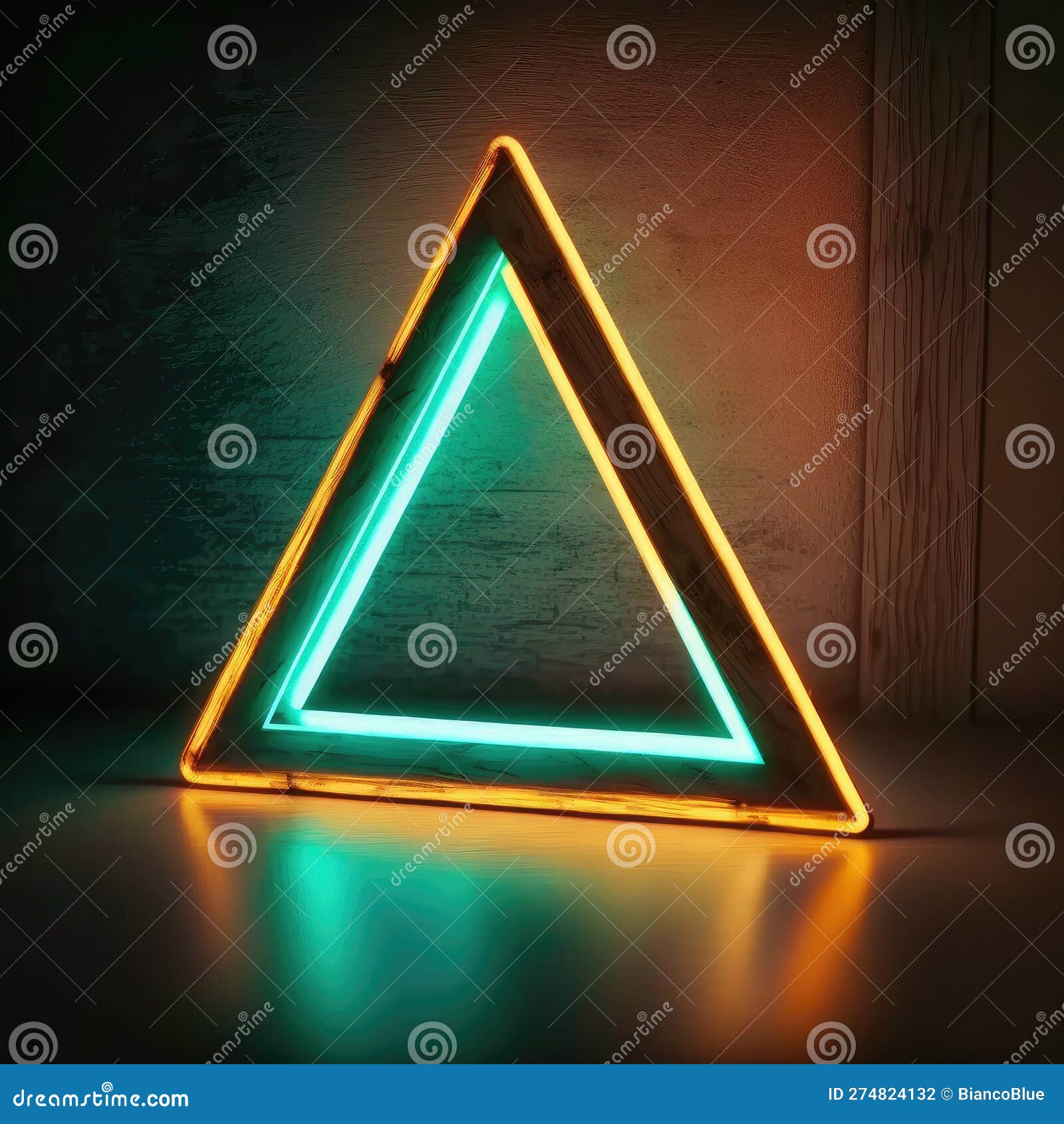 Abstract Art in Neon Spotlight in Triangle Frame Isolated on Black ...