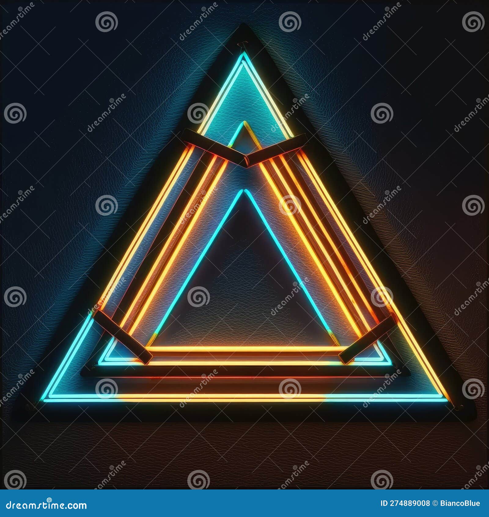 Abstract Art in Neon Spotlight in Triangle Frame Isolated on Black ...
