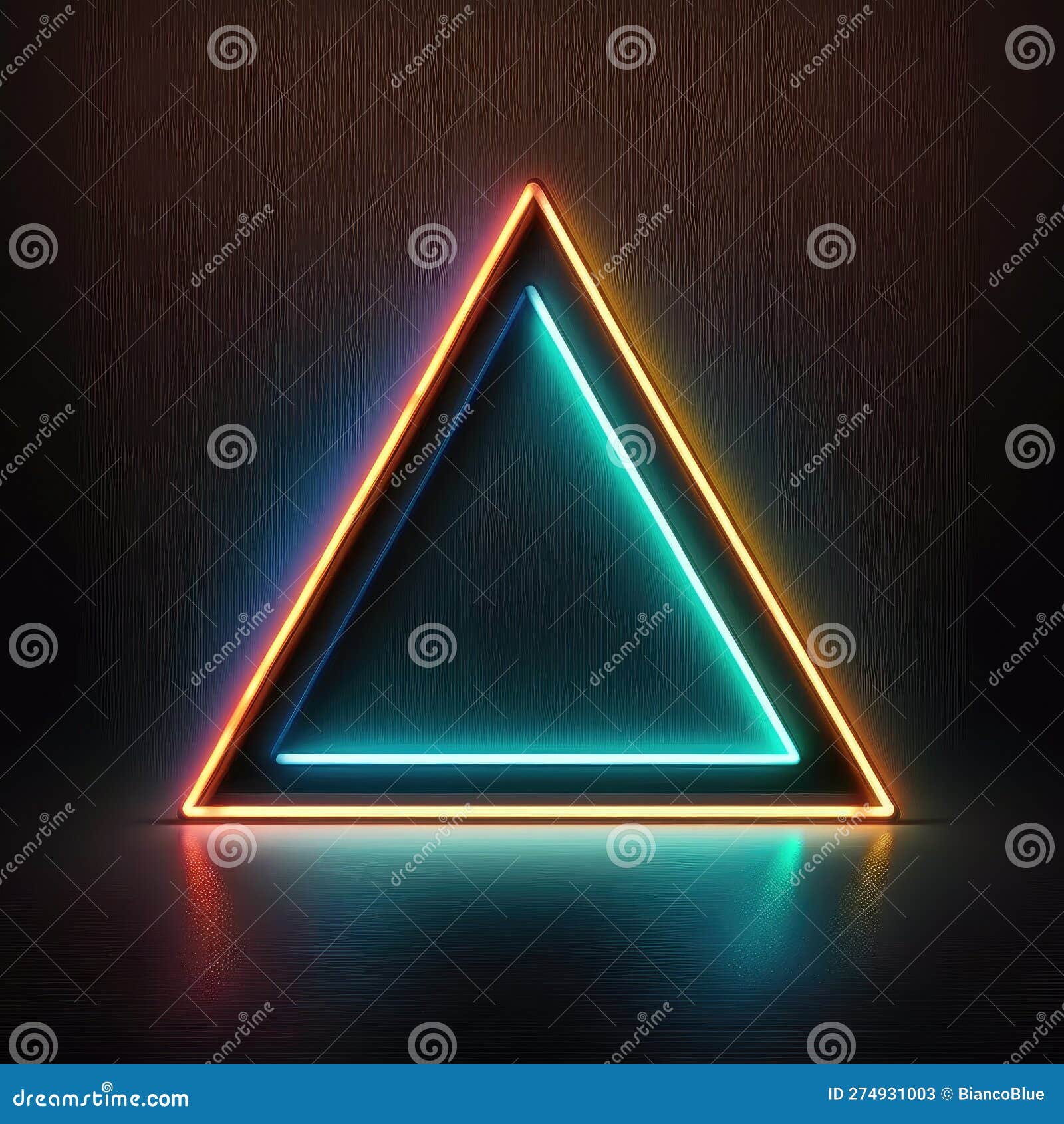 Abstract Art in Neon Spotlight in Triangle Frame Isolated on Black ...