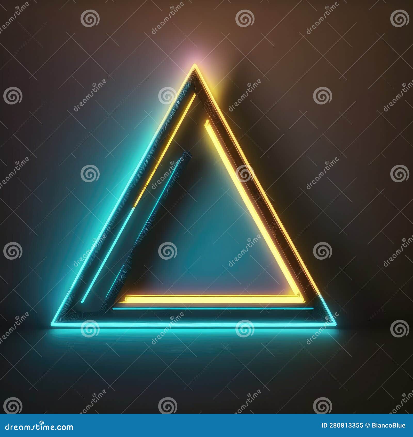 Abstract Art in Neon Spotlight in Triangle Frame Isolated on Black ...