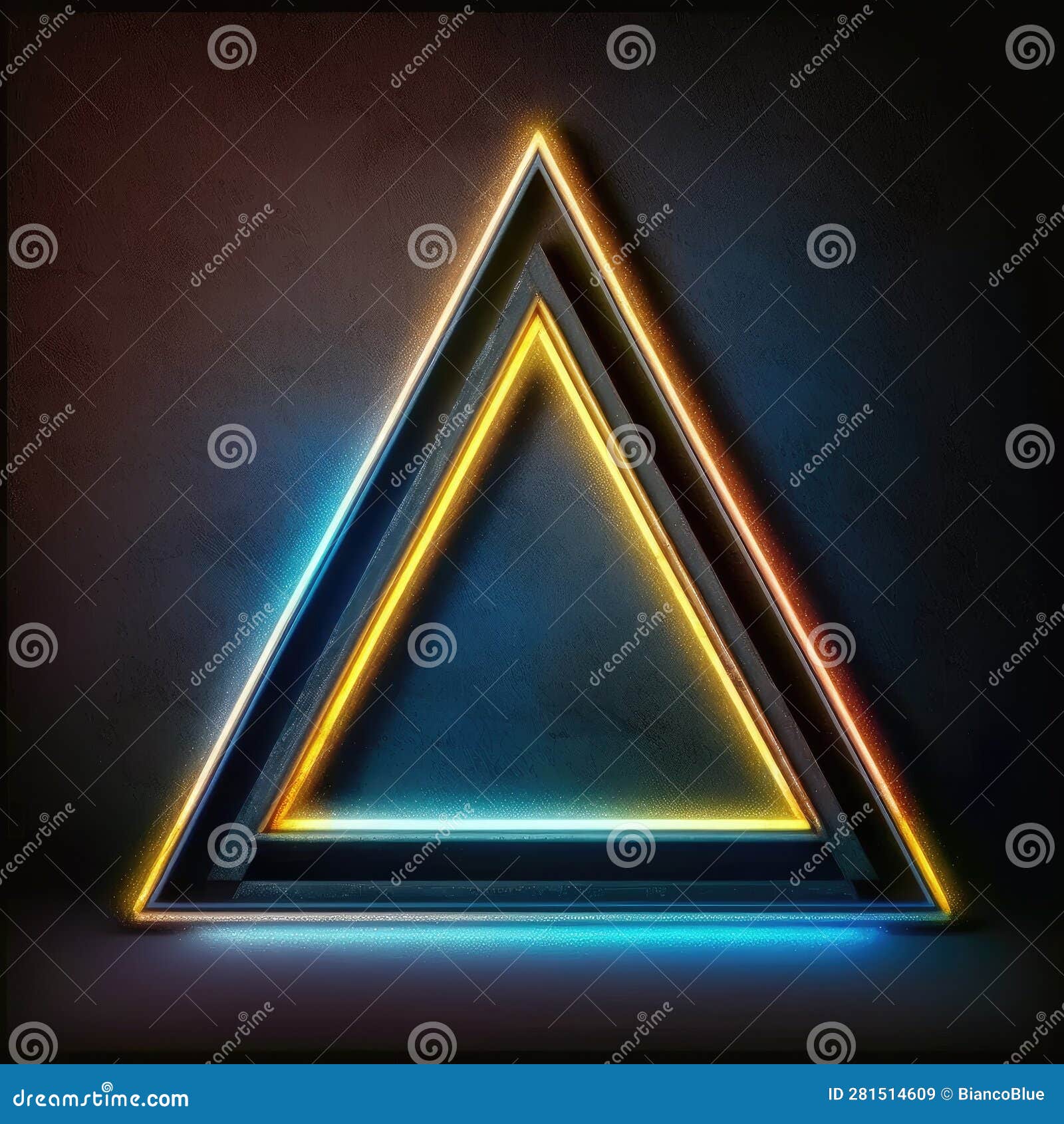 Abstract Art in Neon Spotlight in Triangle Frame Isolated on Black ...