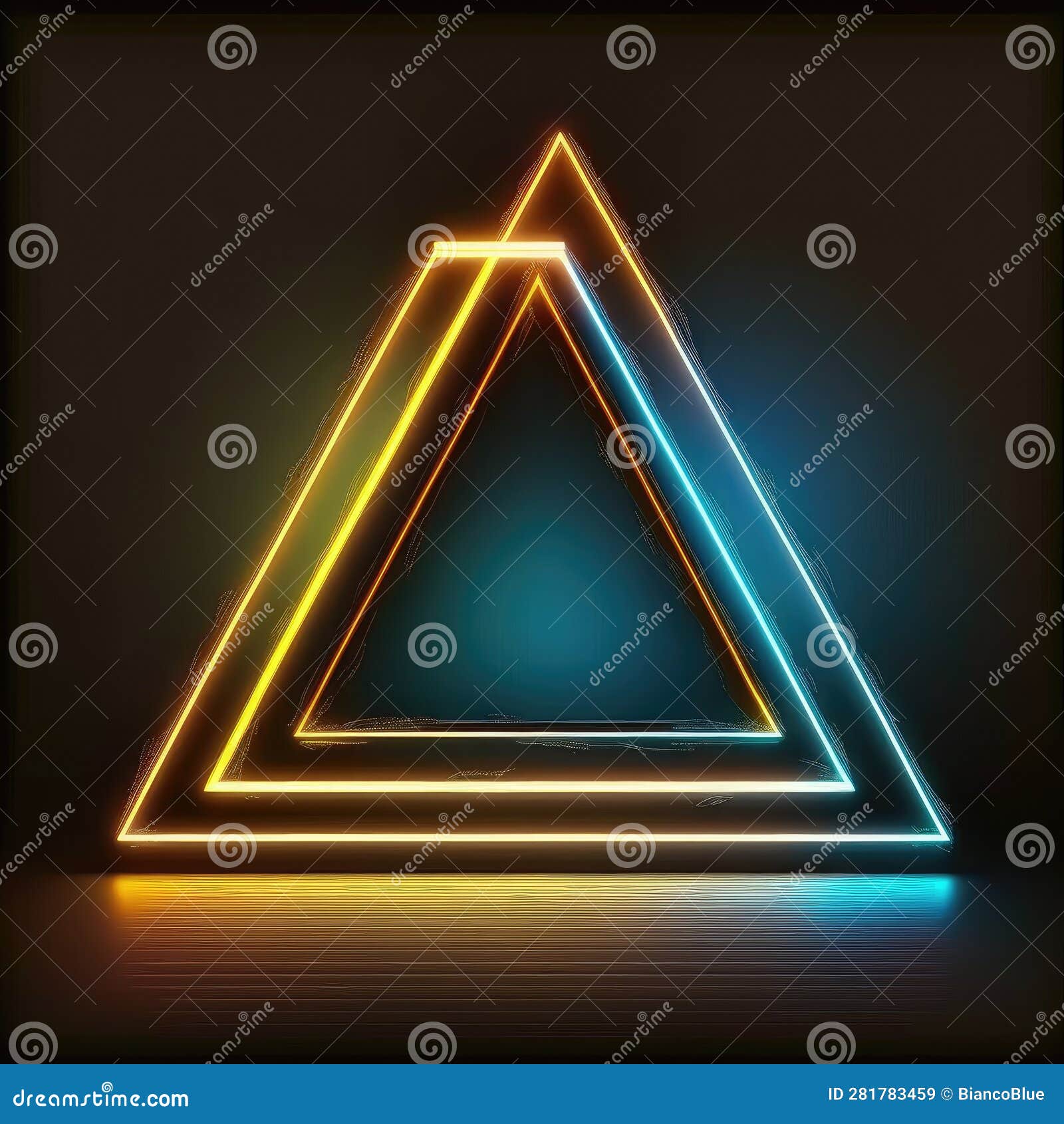 Abstract Art in Neon Spotlight in Triangle Frame Isolated on Black ...