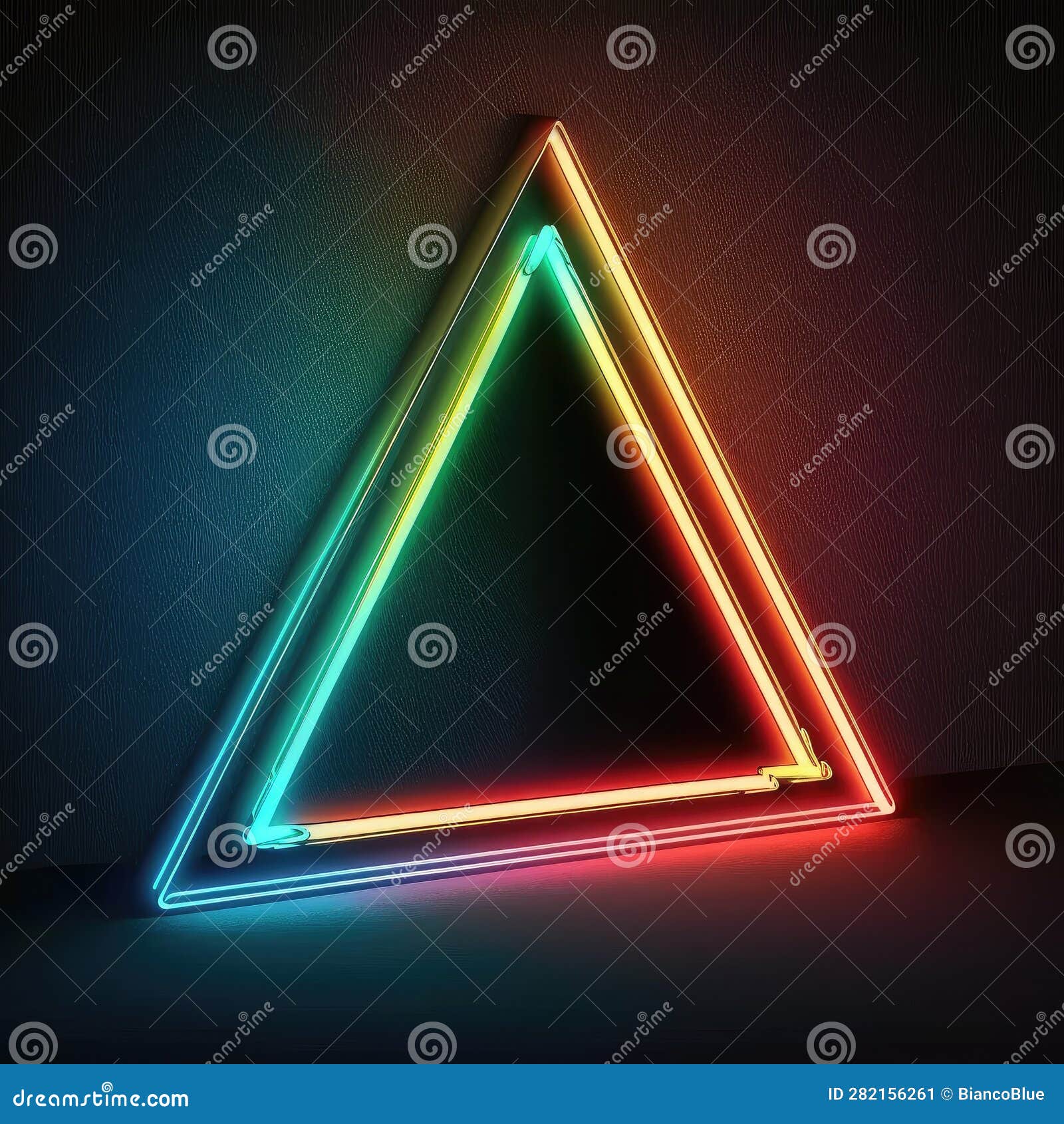 Abstract Art in Neon Spotlight in Triangle Frame Isolated on Black ...