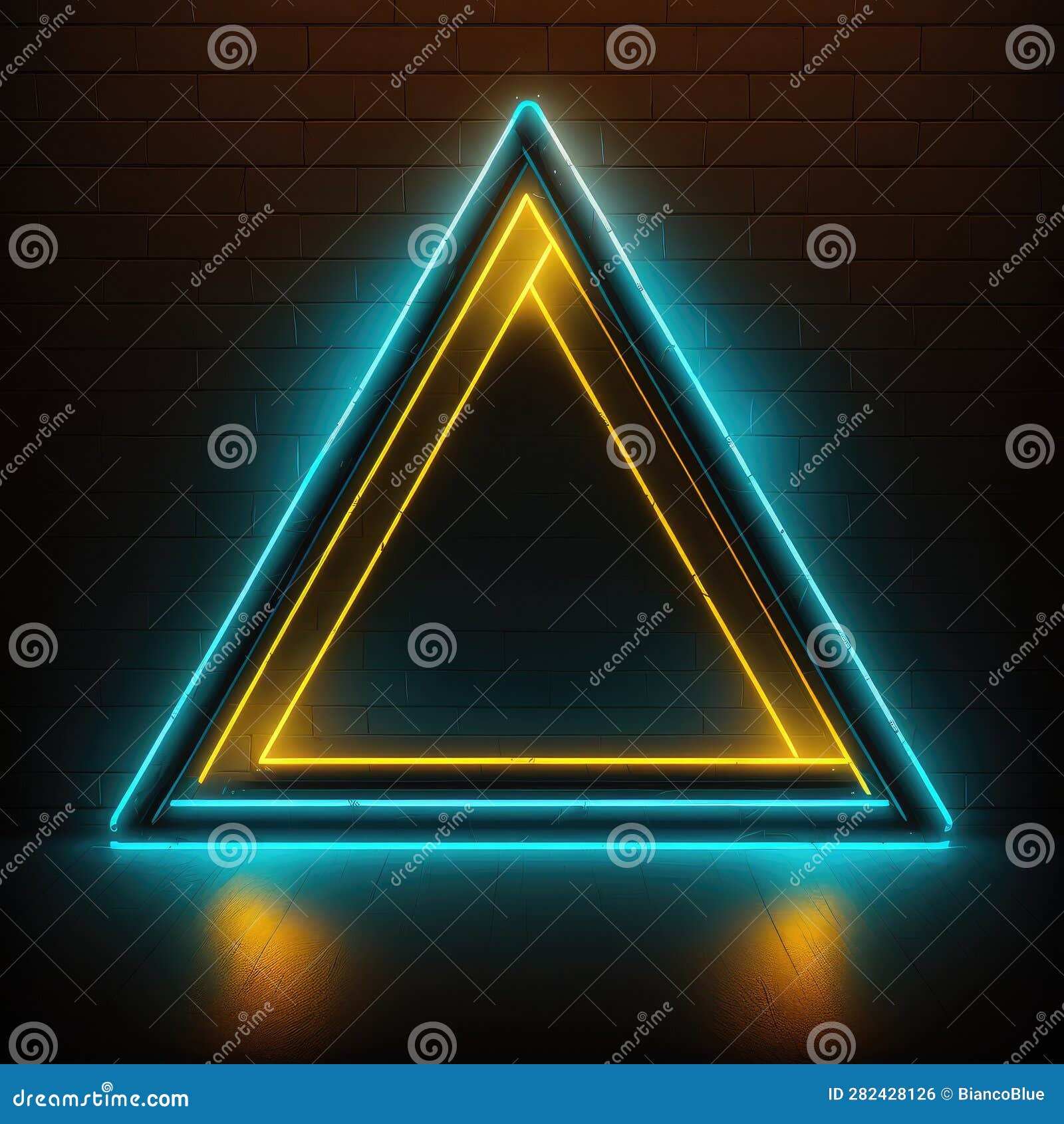 Abstract Art in Neon Spotlight in Triangle Frame Isolated on Black ...