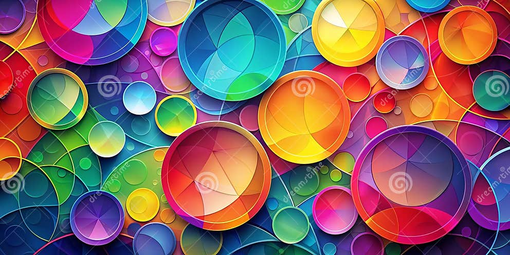 Abstract Art Overlapping Circles and Polygons Creating a Dynamic Pattern Vibrant Contrasting ...