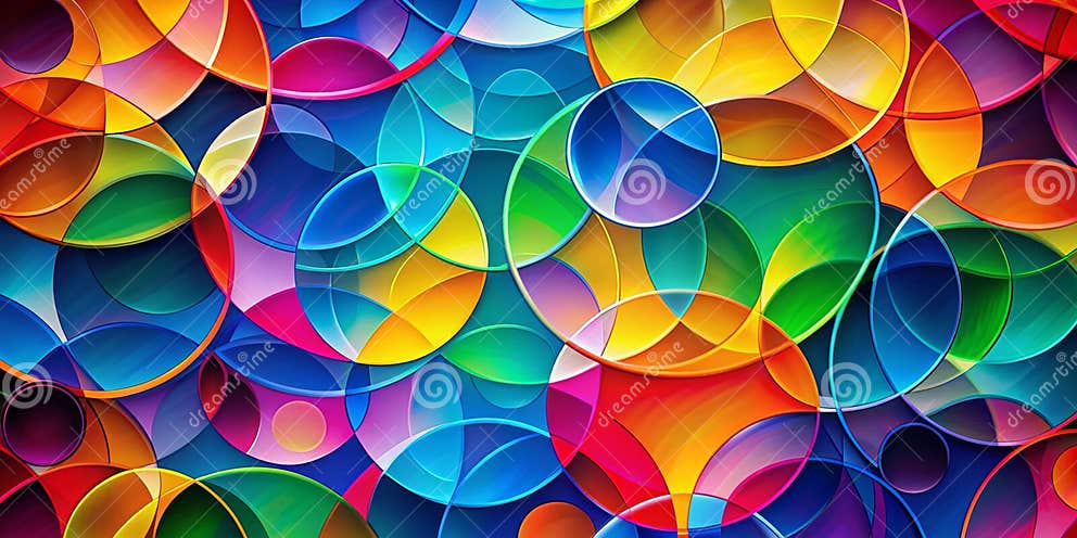 Abstract Art Overlapping Circles and Polygons Creating a Dynamic Pattern Vibrant Contrasting ...
