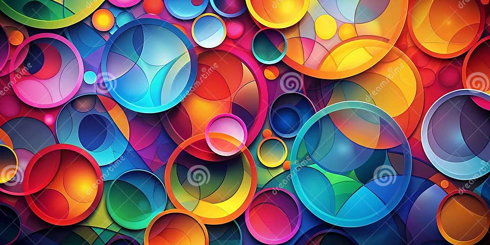 Abstract Art Overlapping Circles and Polygons Creating a Dynamic Pattern Vibrant Contrasting ...