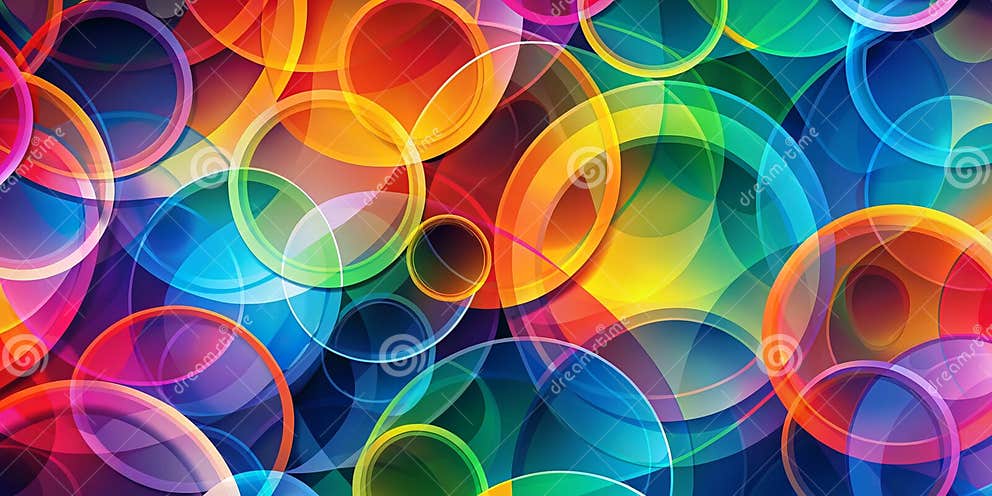 Abstract Art Overlapping Circles and Polygons Creating a Dynamic Pattern Vibrant Contrasting ...