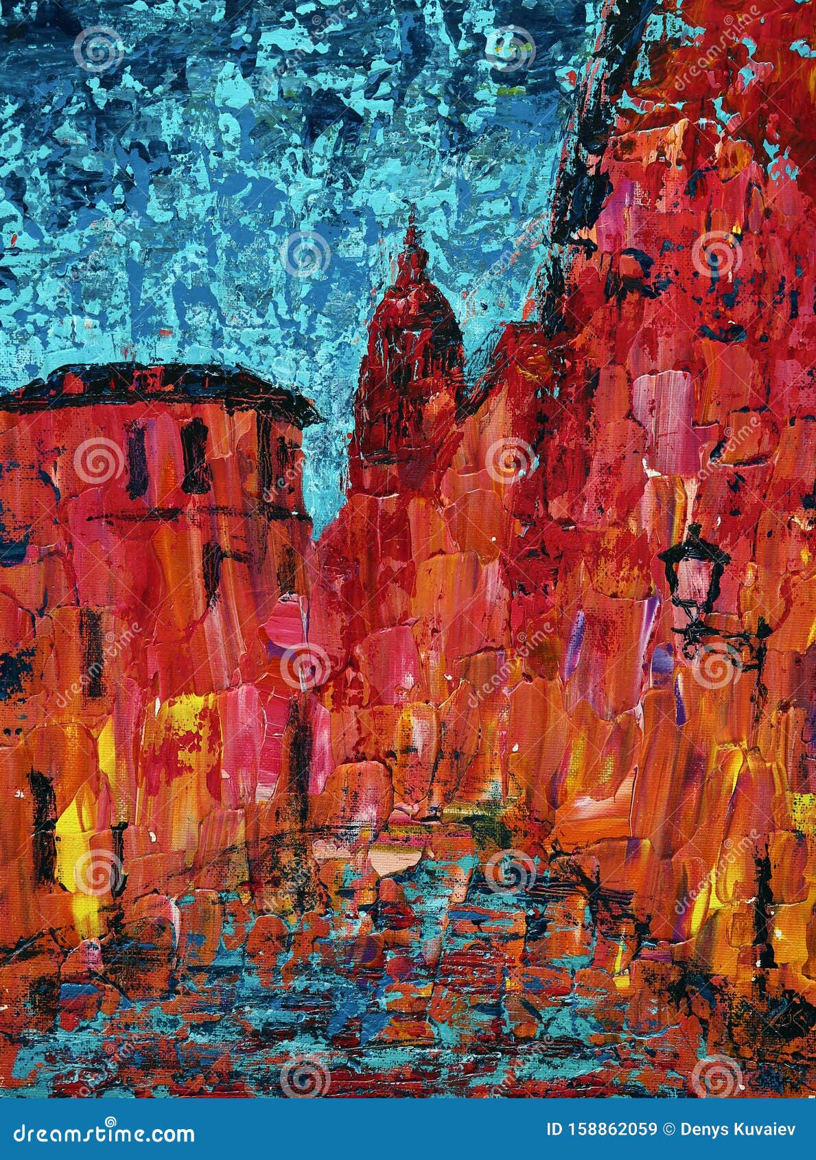 Abstract Art Painting of the Old City Stock Illustration - Illustration ...