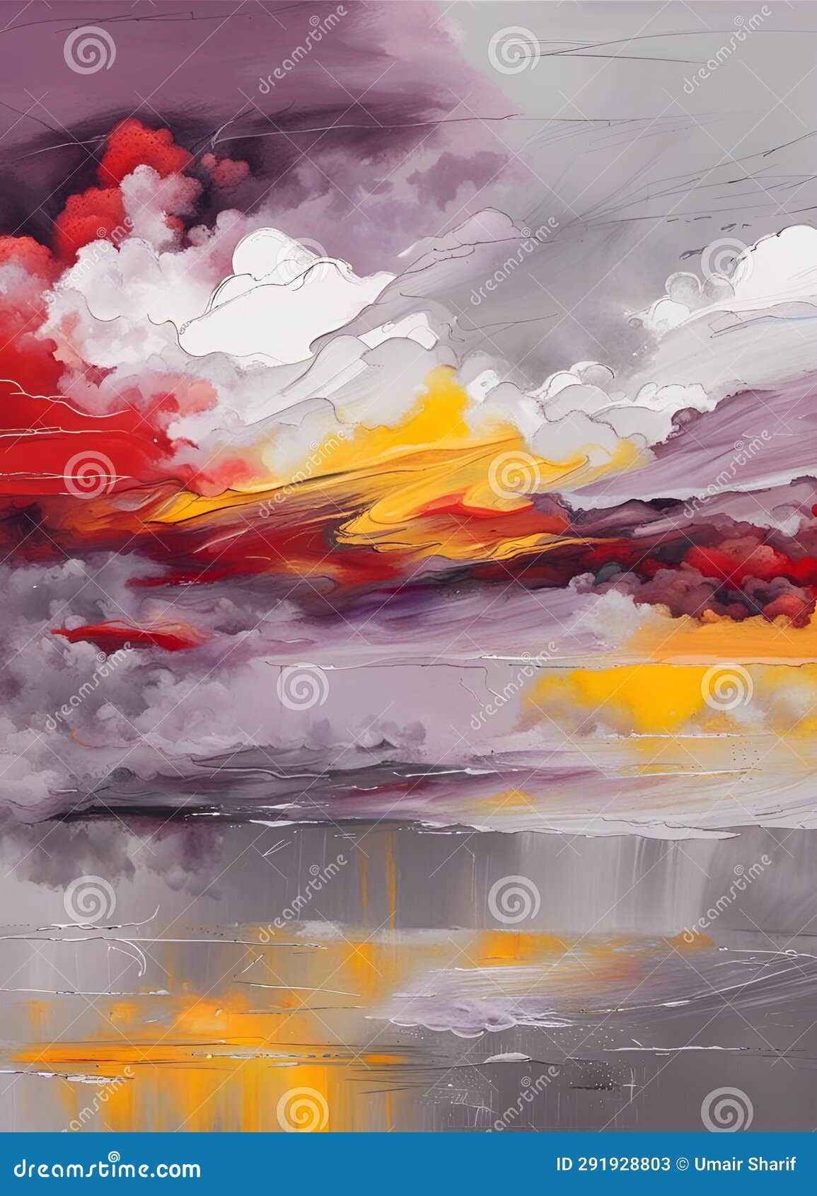 Abstract Art Painting of Sunset Stock Illustration - Illustration of ...