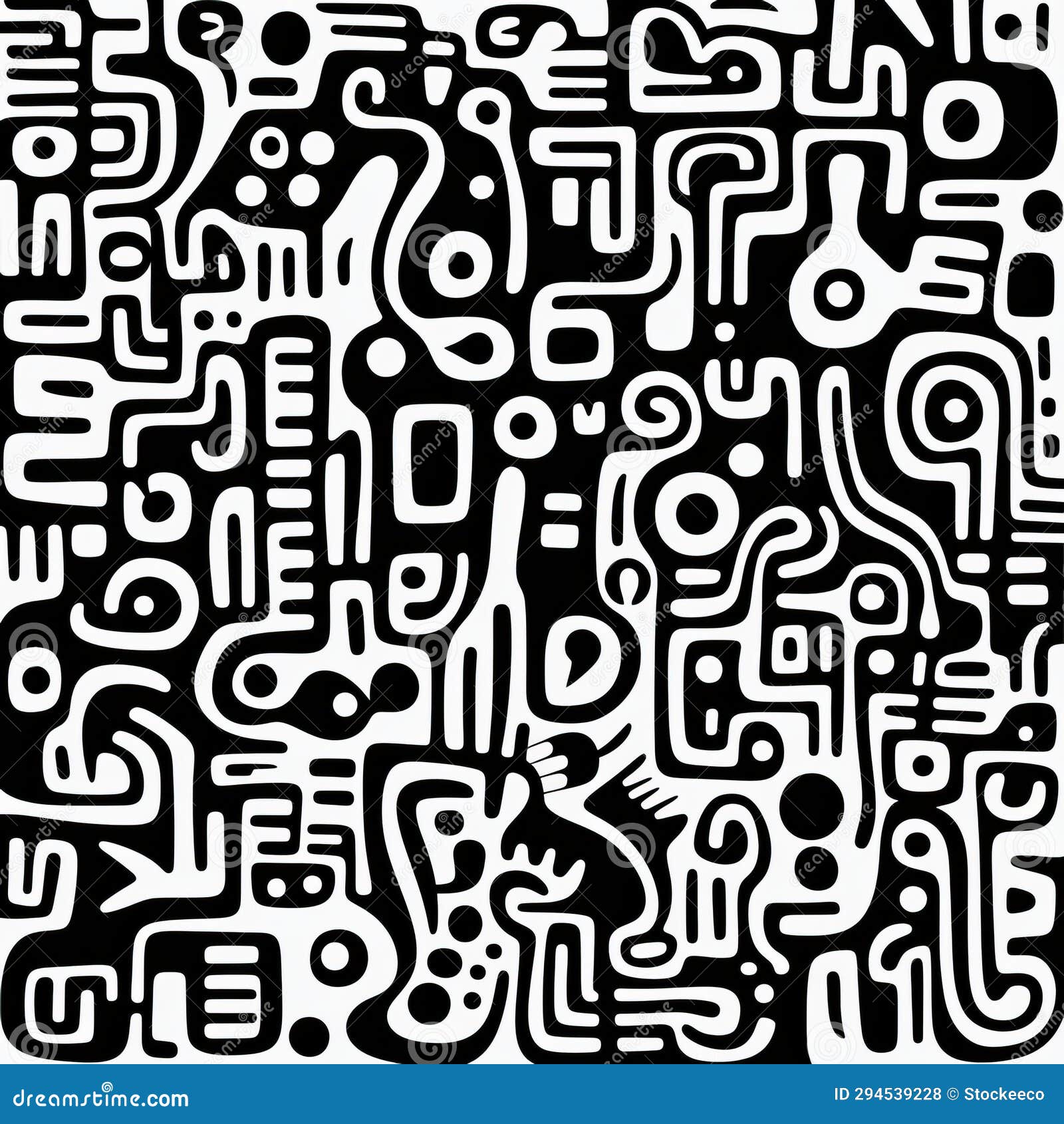 Minimalistic Black and White Abstract Doodle Poster Stock Illustration ...